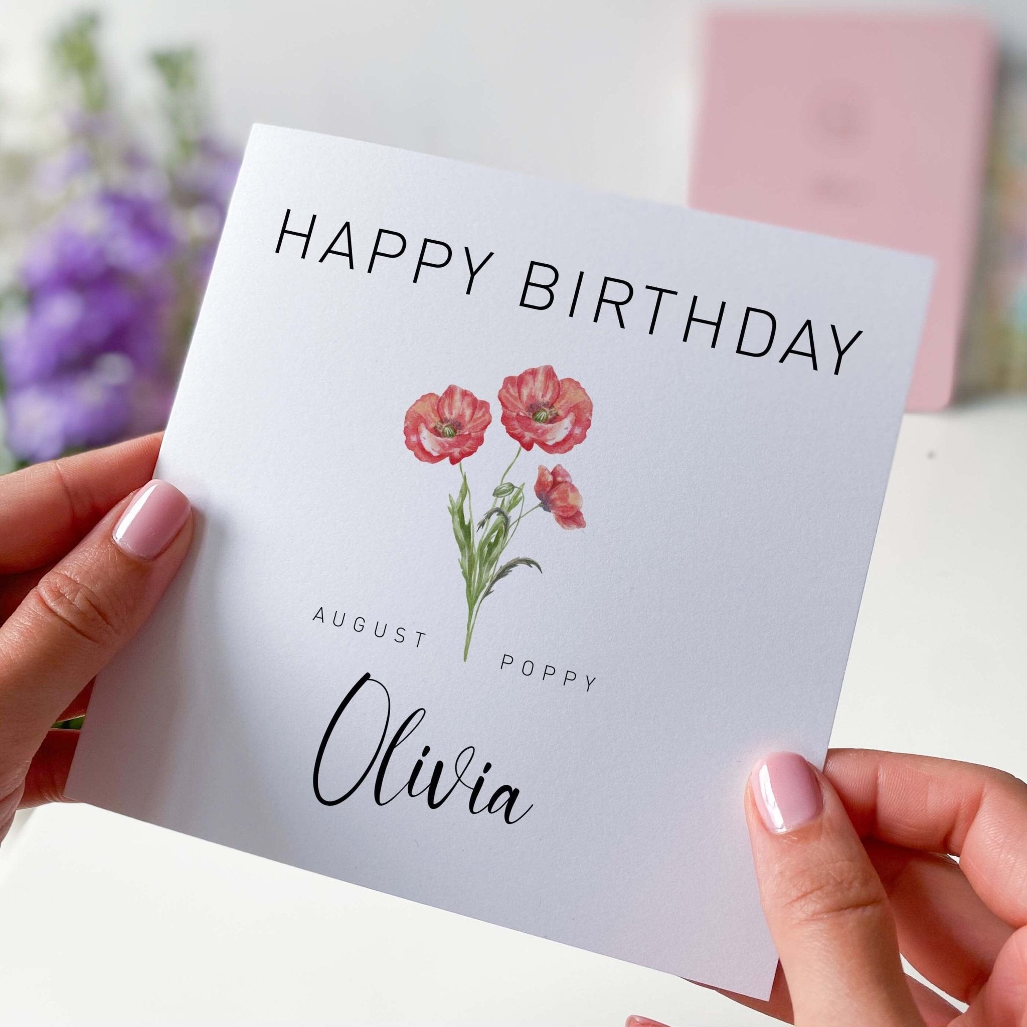 August Birth Flower Card For Born In August With Name Happy Birthday ...