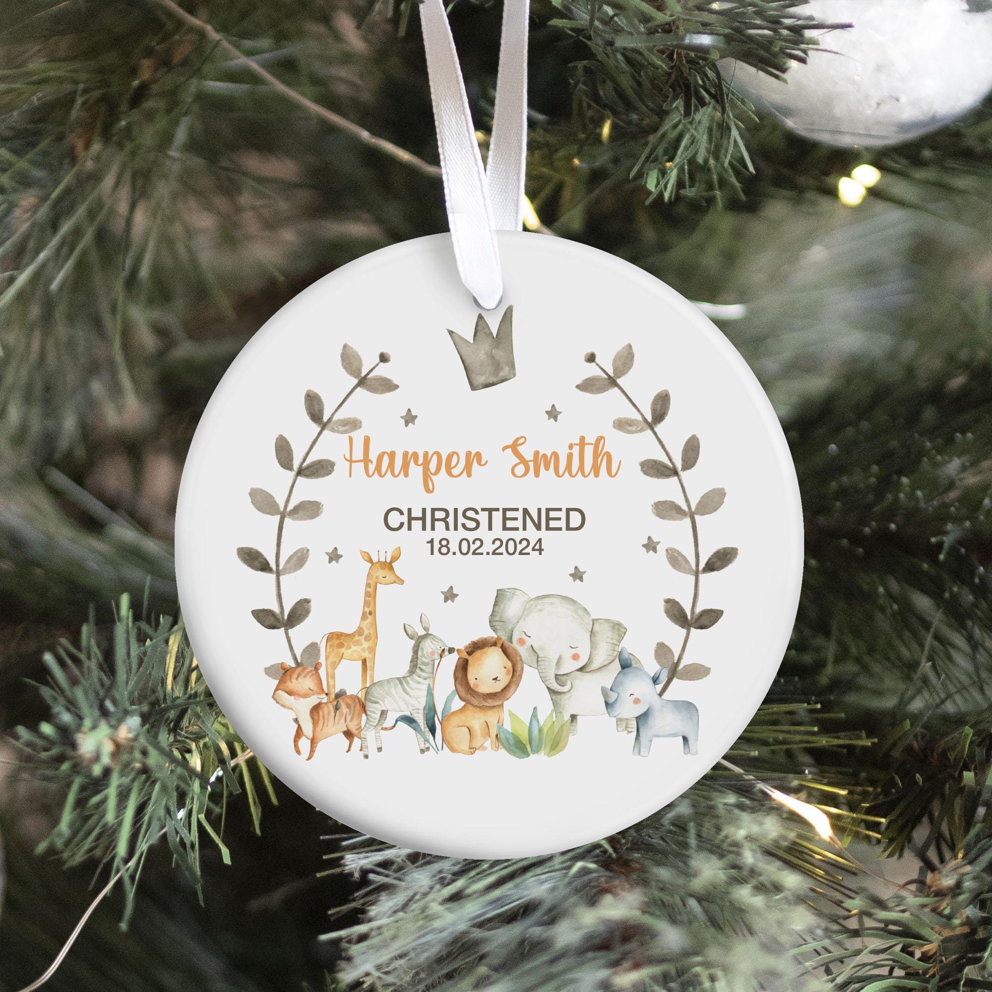 Christening Day Cute Ornament with Name and Date Baptism Grandson ...