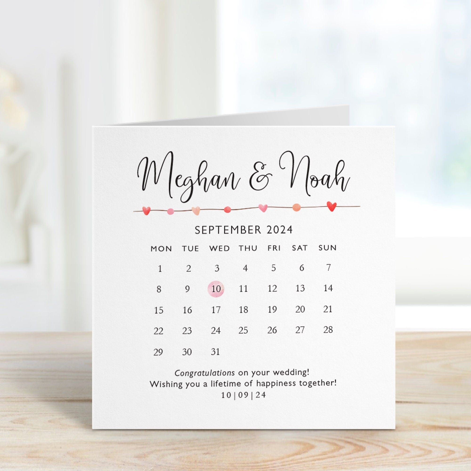 Congratulations On Your Wedding Day Calendar Design Card With Names Add ...
