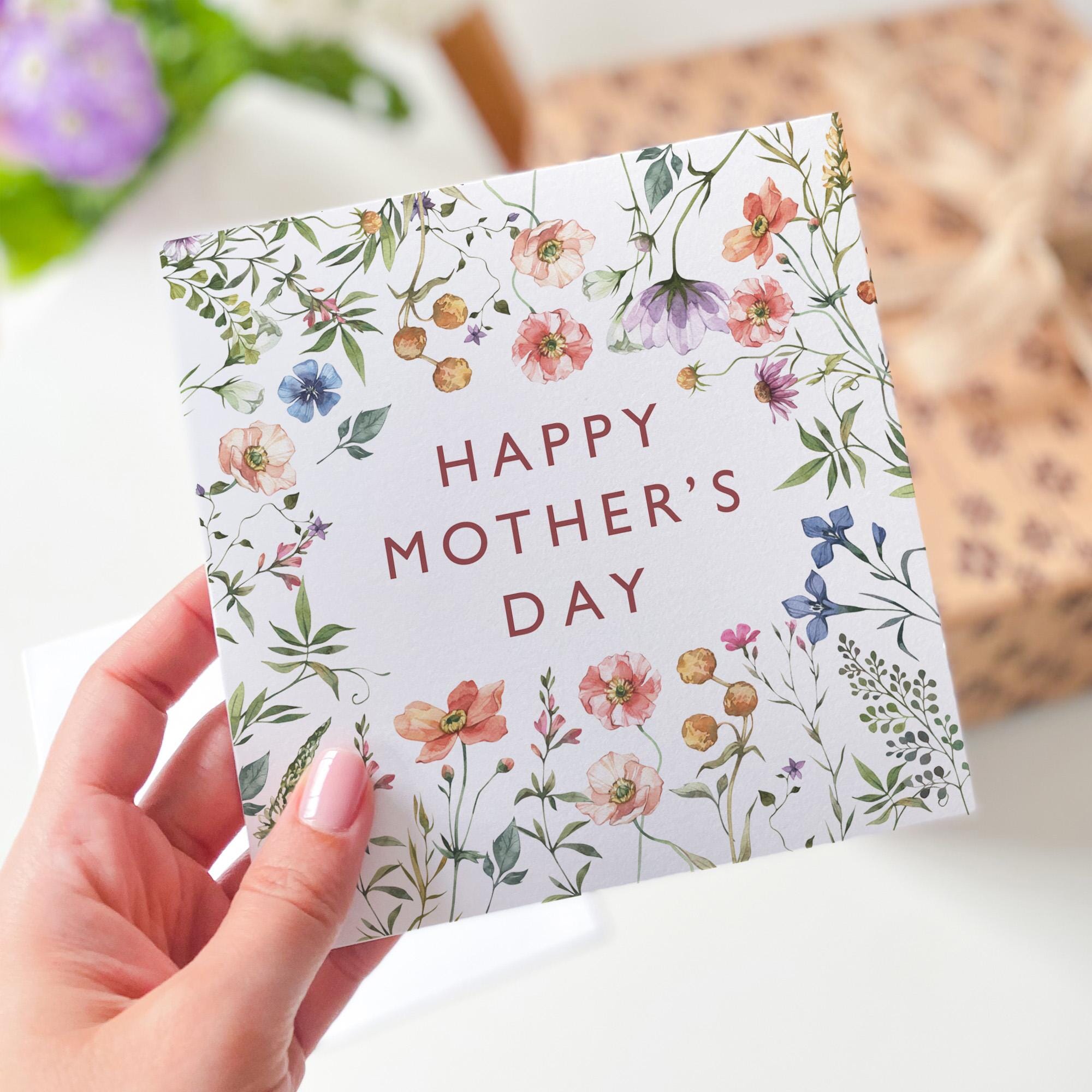 Floral Mother's Day Card Elegant Watercolour Wild Flower Card for Mum ...
