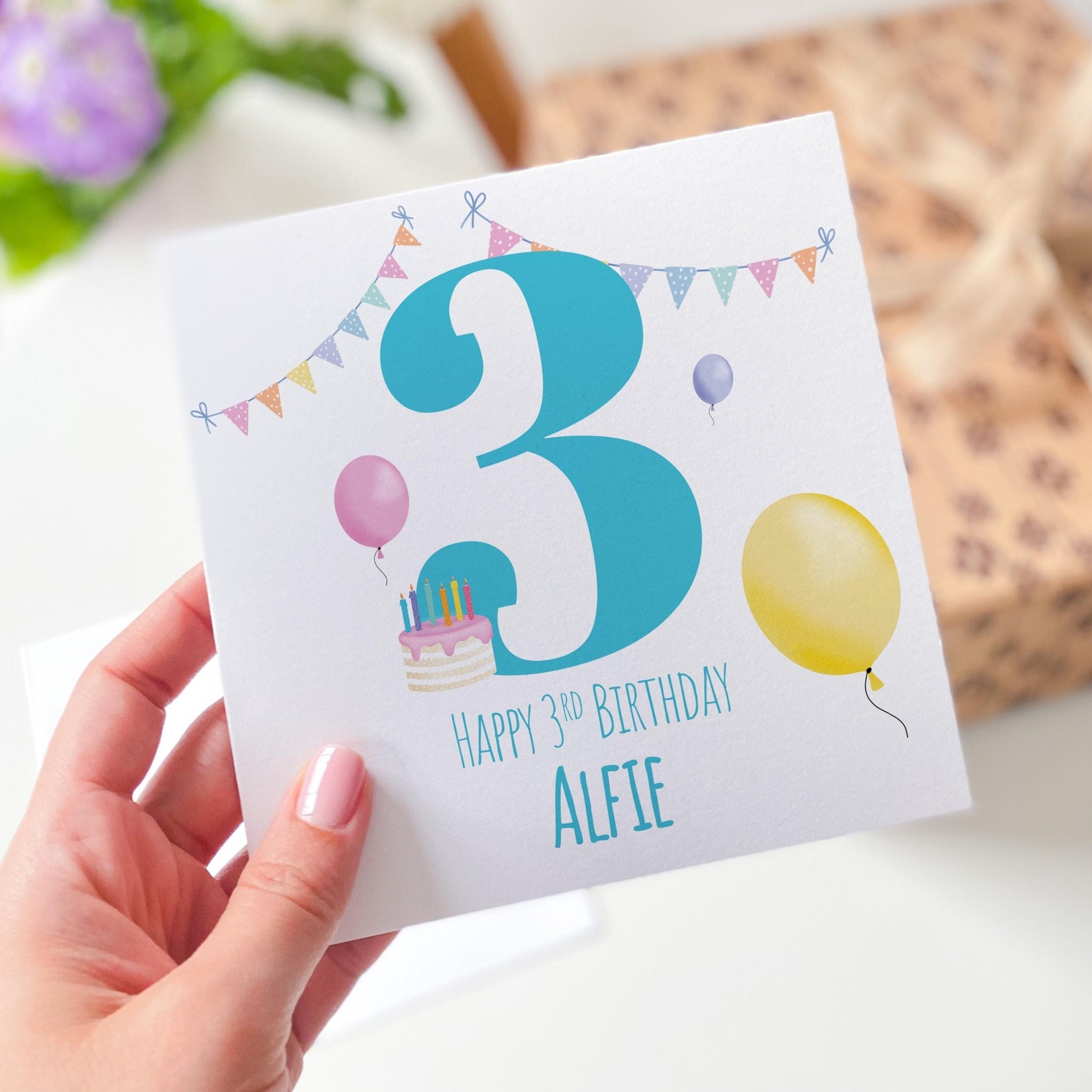 Fun 3rd Birthday Card for Boy Bright Colourful Design with Balloons and ...
