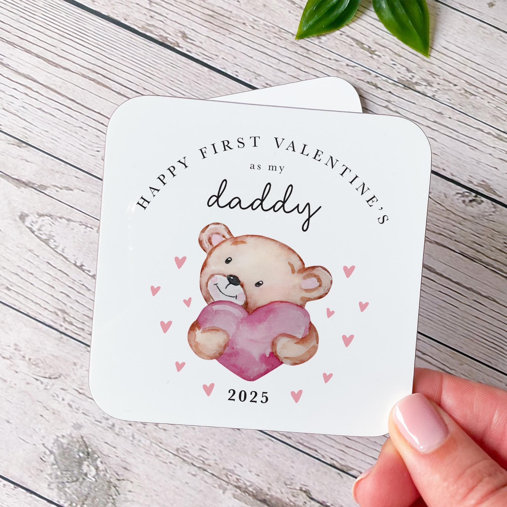 Happy First Valentine’s Daddy 2025 Mug Watercolor Teddy Bear Thoughtful ...