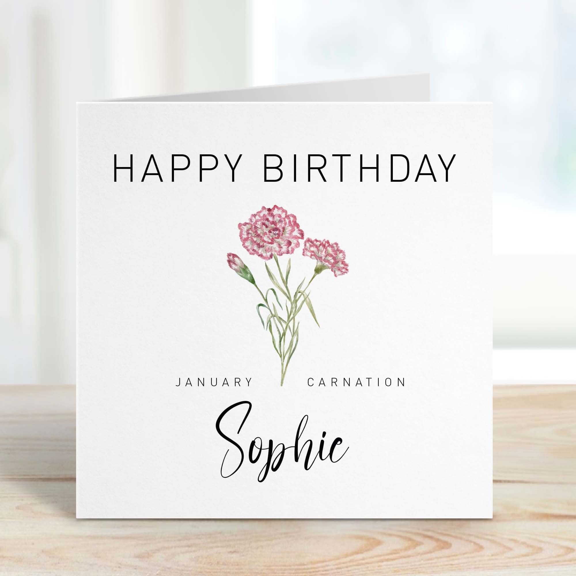 January Birthday Card Carnation Personalised Birth Flower Card For Born ...