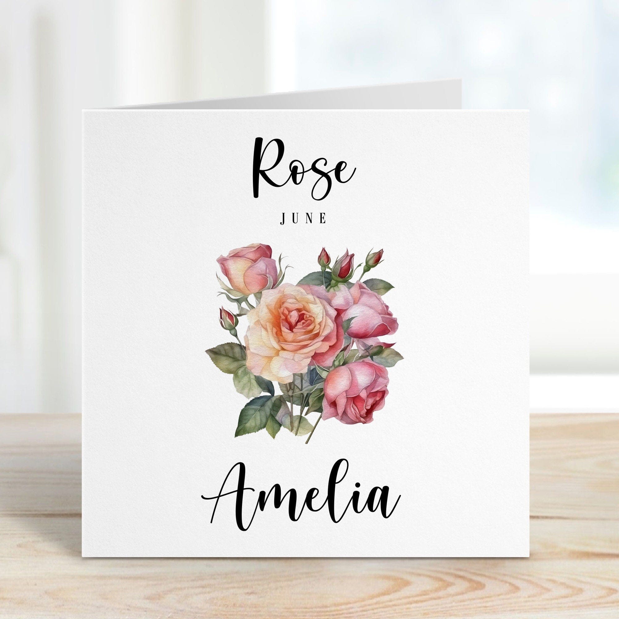 June Birthday Card Rose Birth Flower Card For Born In June Personalised ...