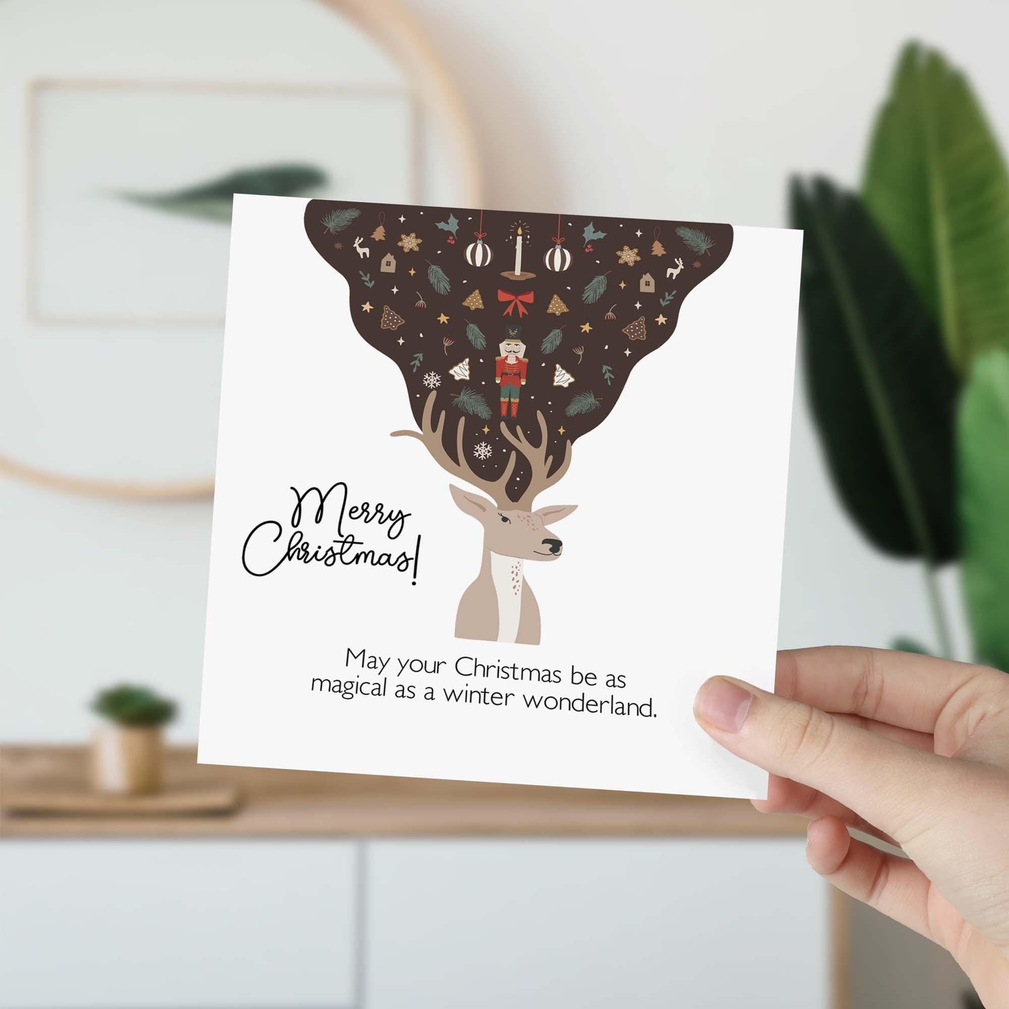 Magical Reindeer Christmas Card Whimsical Holiday Greeting With Festive ...