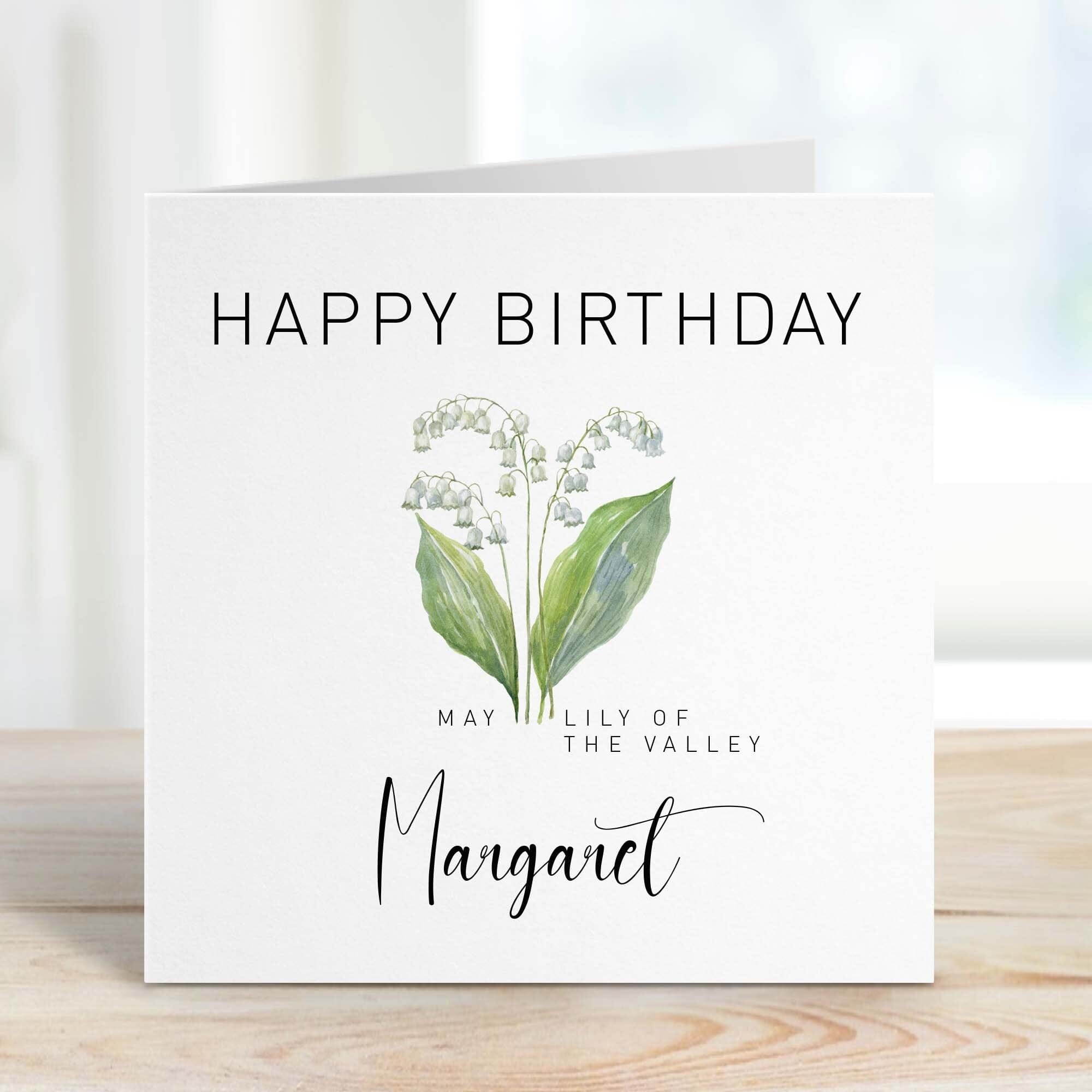 May Birthday Card Personalised Birth Flower Card For Born In May Happy ...