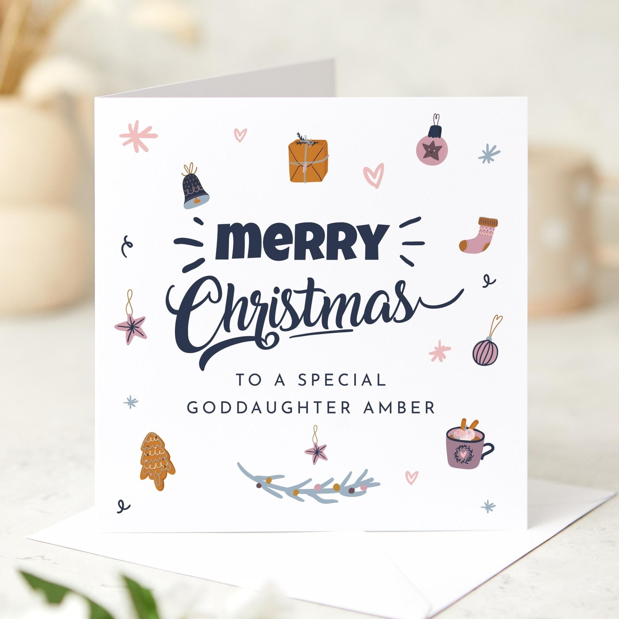 Merry Christmas To A Special Goddaughter Card With Name Xmas Card ...