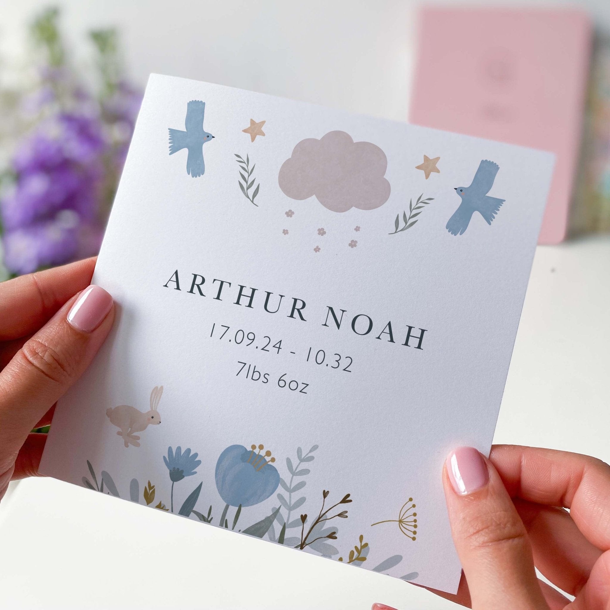 New Baby Card With Name Date Height Weight Gift Card Baby Boy Girl With ...