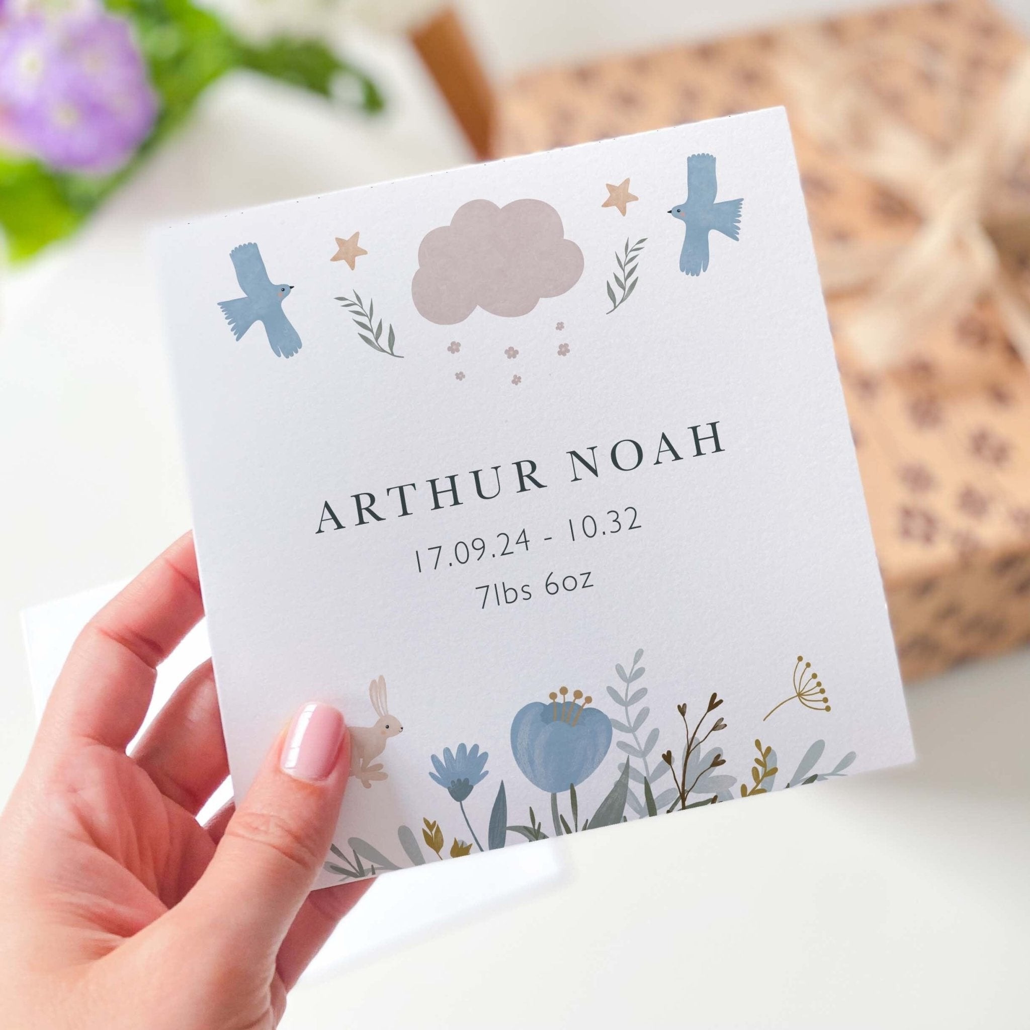 New Baby Card With Name Date Height Weight Gift Card Baby Boy Girl With ...