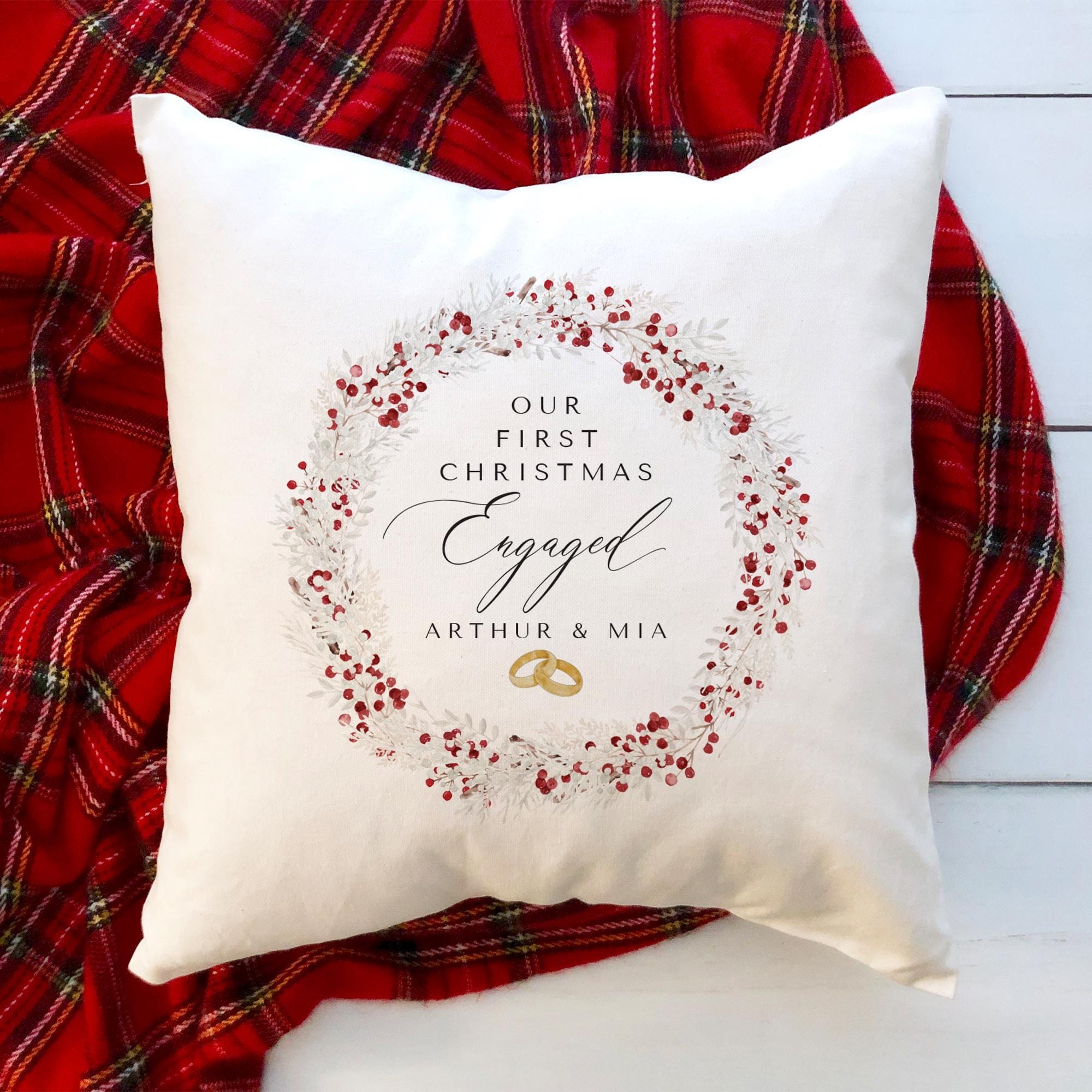 Our first Christmas engaged cushion with couple names Engagement Gift ...