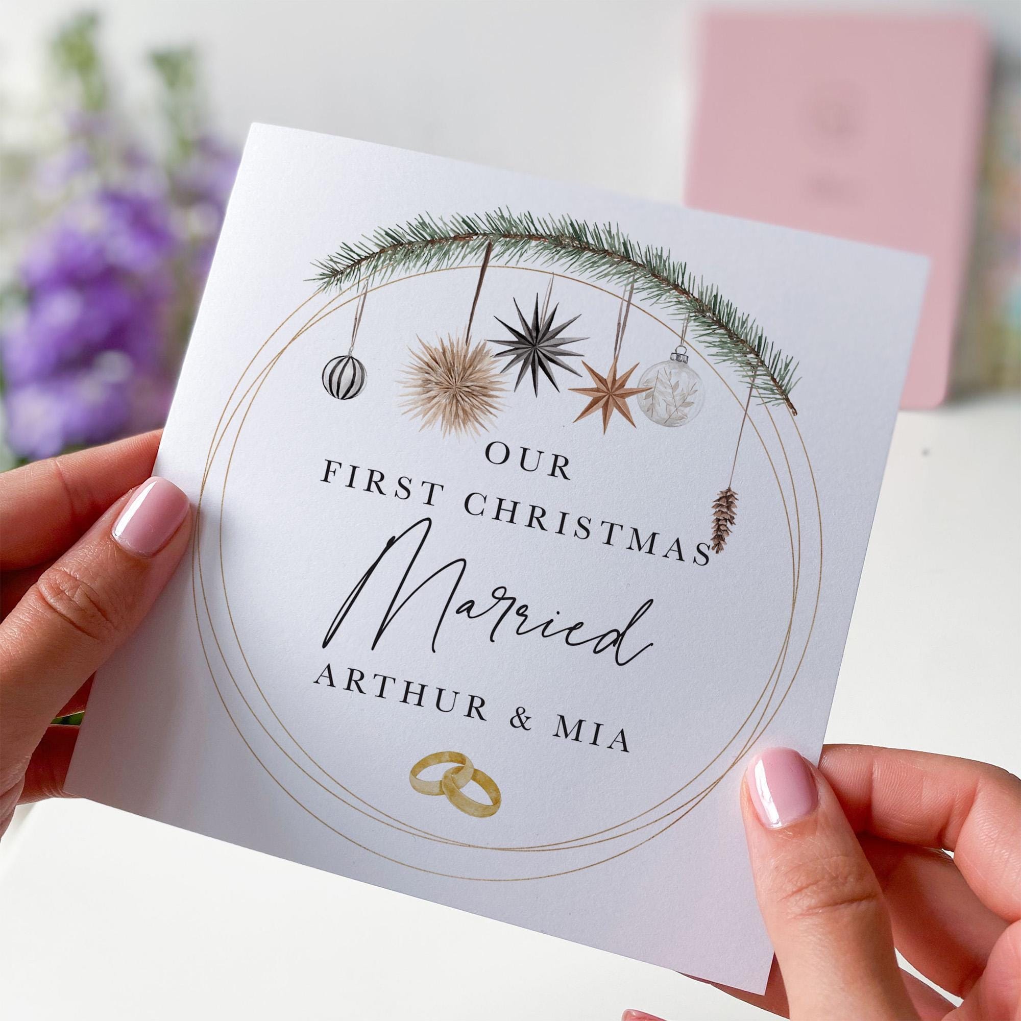 Our First Christmas Married Christmas Card With Couple's Names Xmas ...