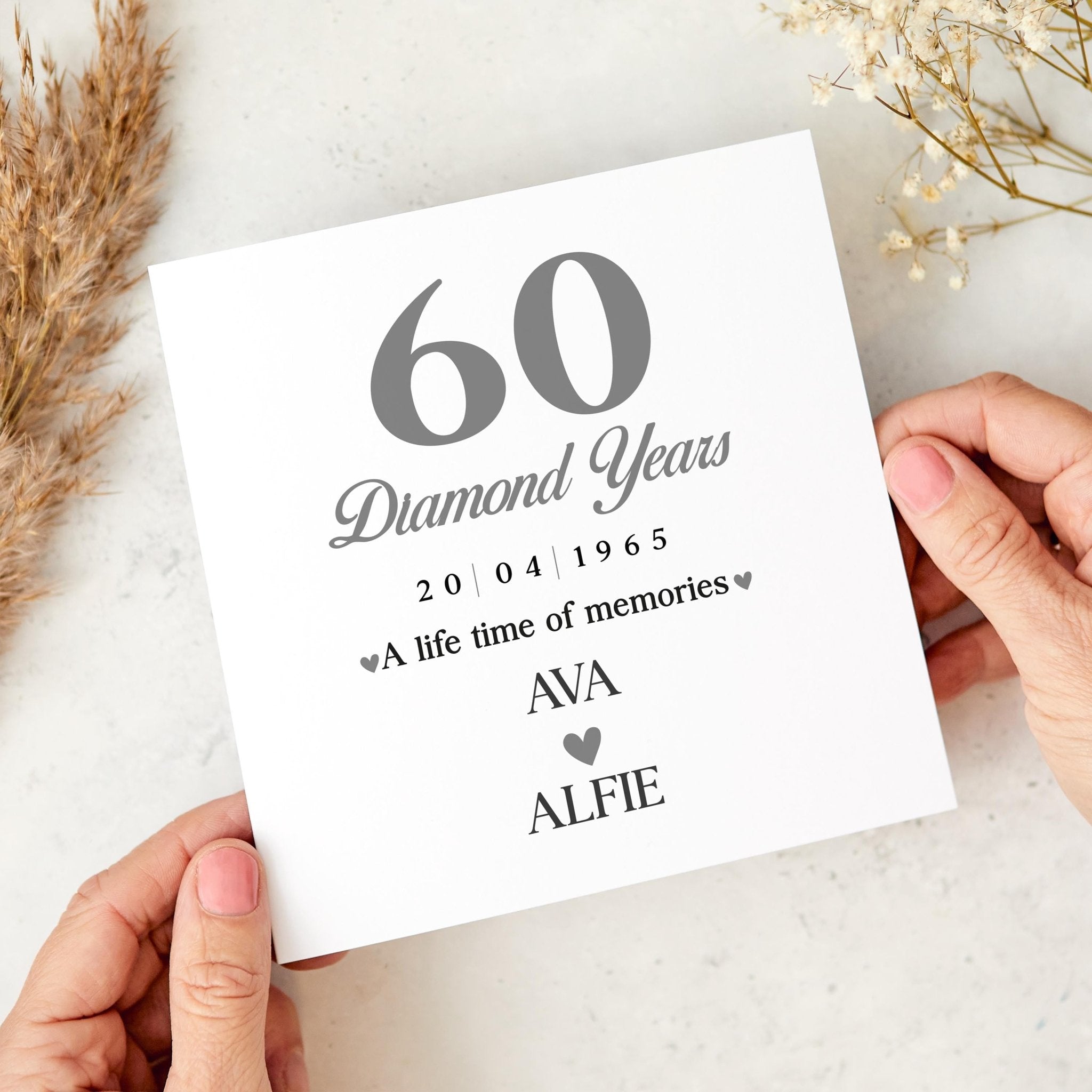 Personalised 60th Diamond Wedding Anniversary Card Elegant Keepsake ...