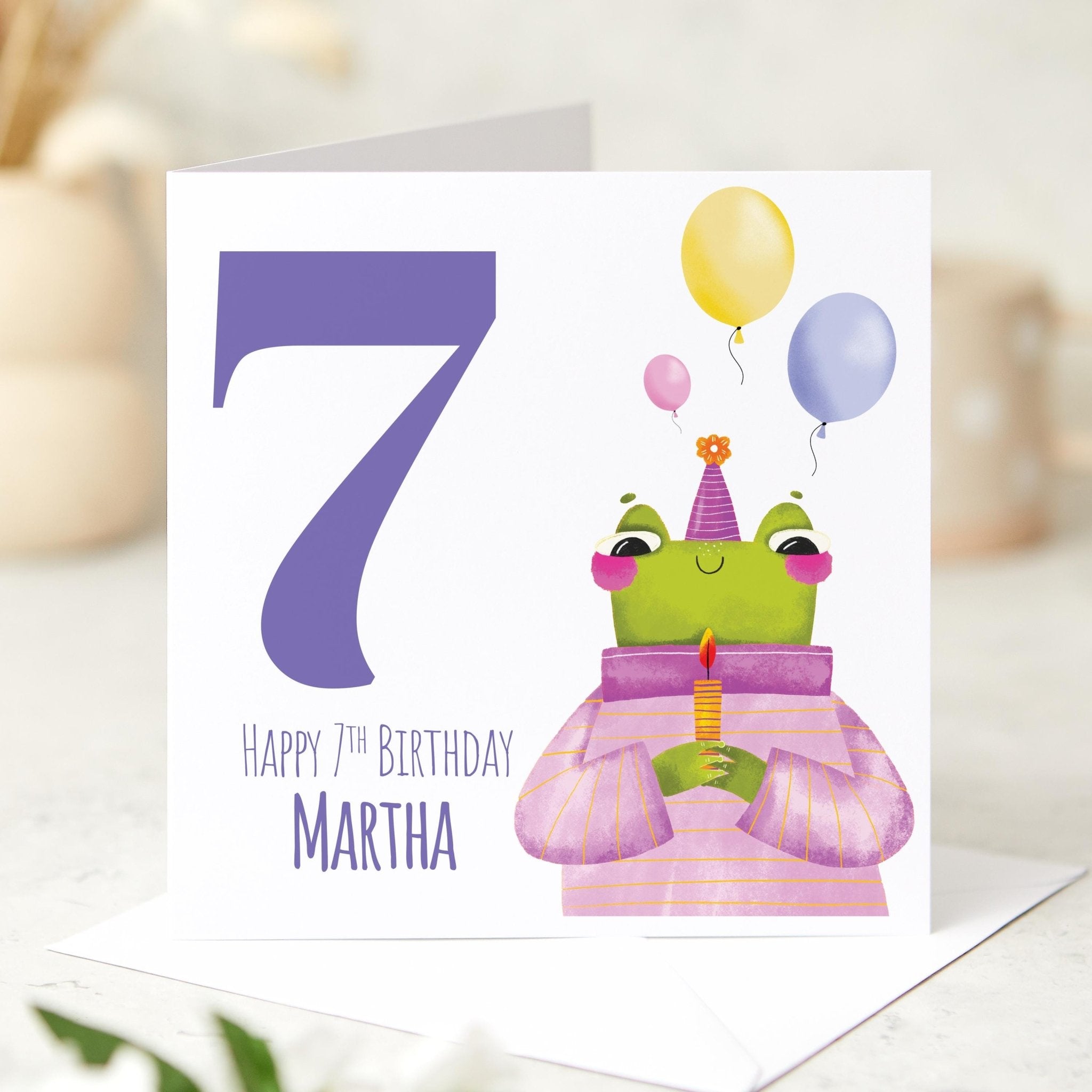 Personalised 7th Birthday Card Fun Frog Design Colourful Kids Seventh ...