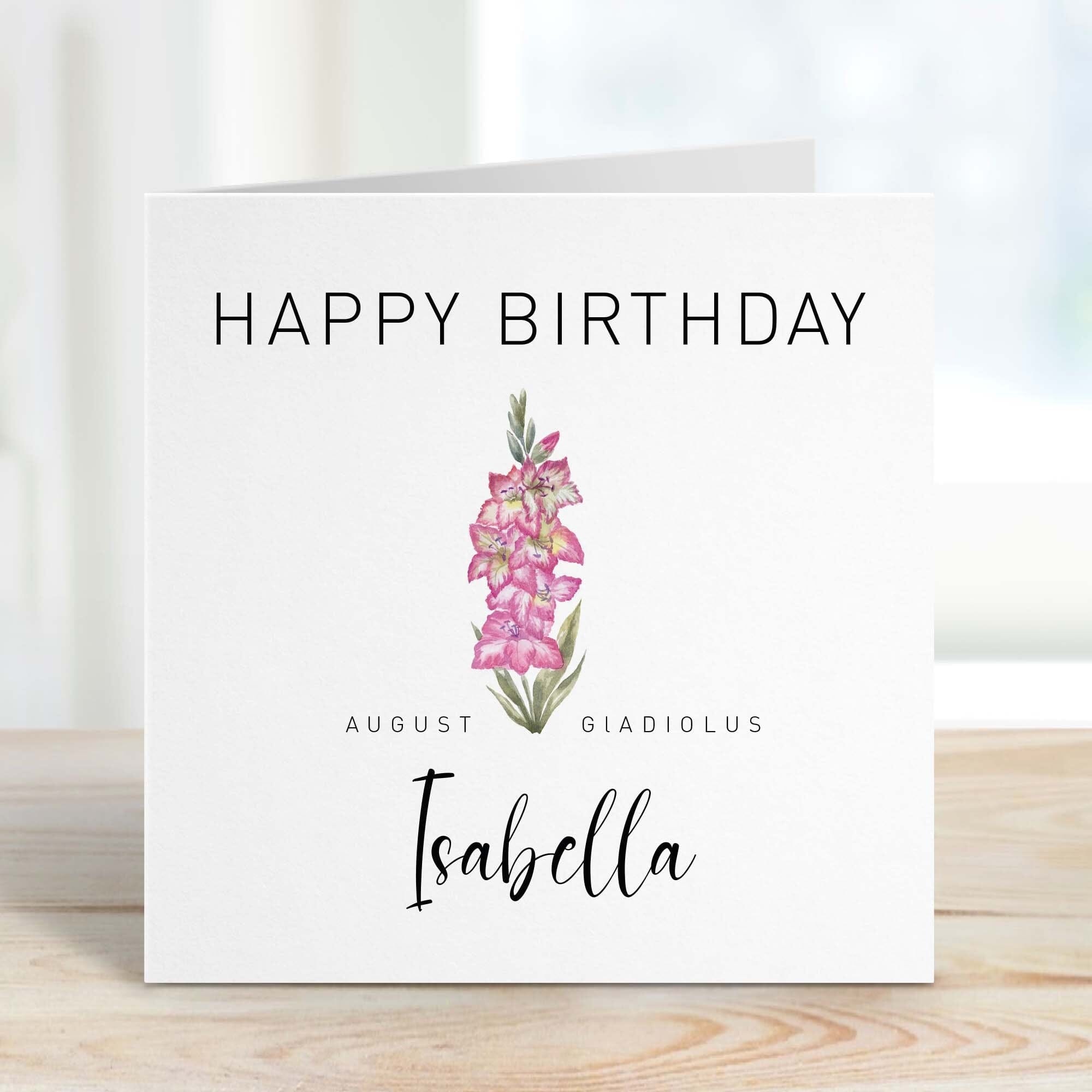 Personalised August Birth Flower Card For Born In August Birthday Card ...