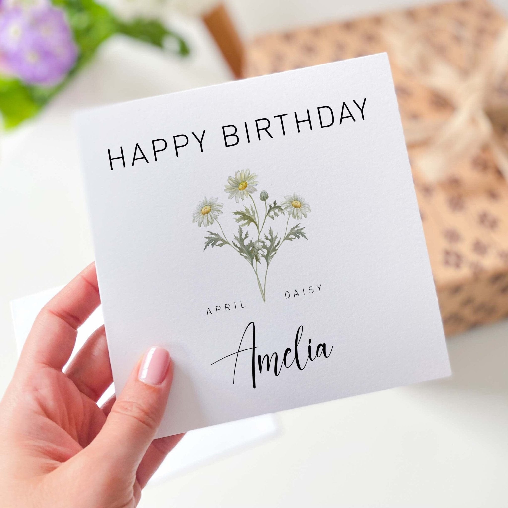 Personalised Birth Flower Card For Born In April Happy Birthday Card ...