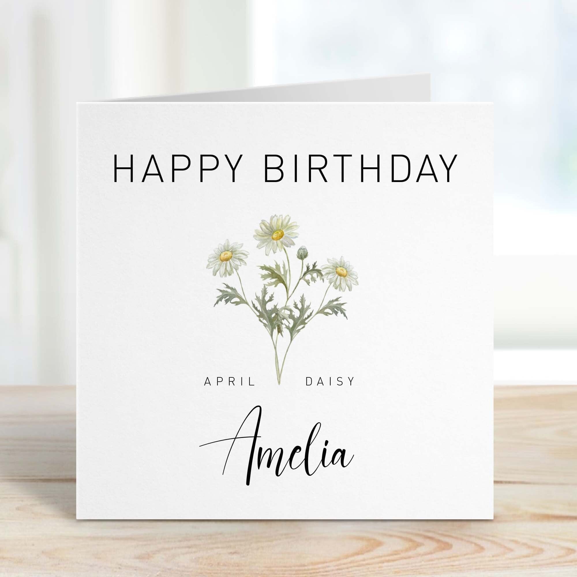 Personalised Birth Flower Card For Born In April Happy Birthday Card ...