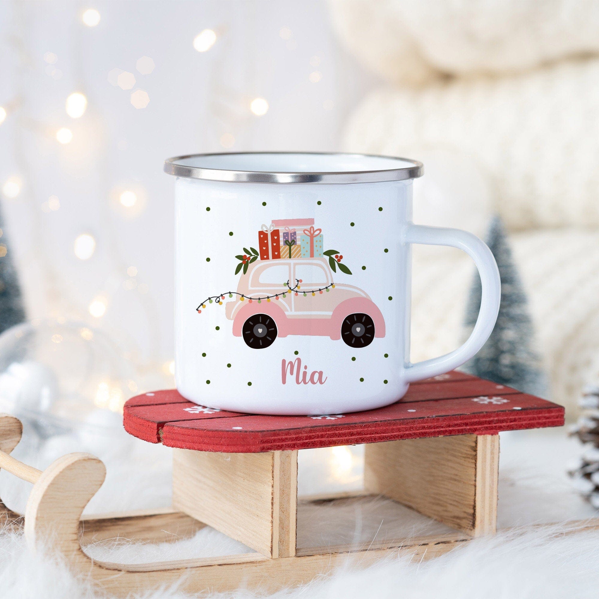 Personalised Christmas Enamel Mug Gift For Him Her Kids Couple ...