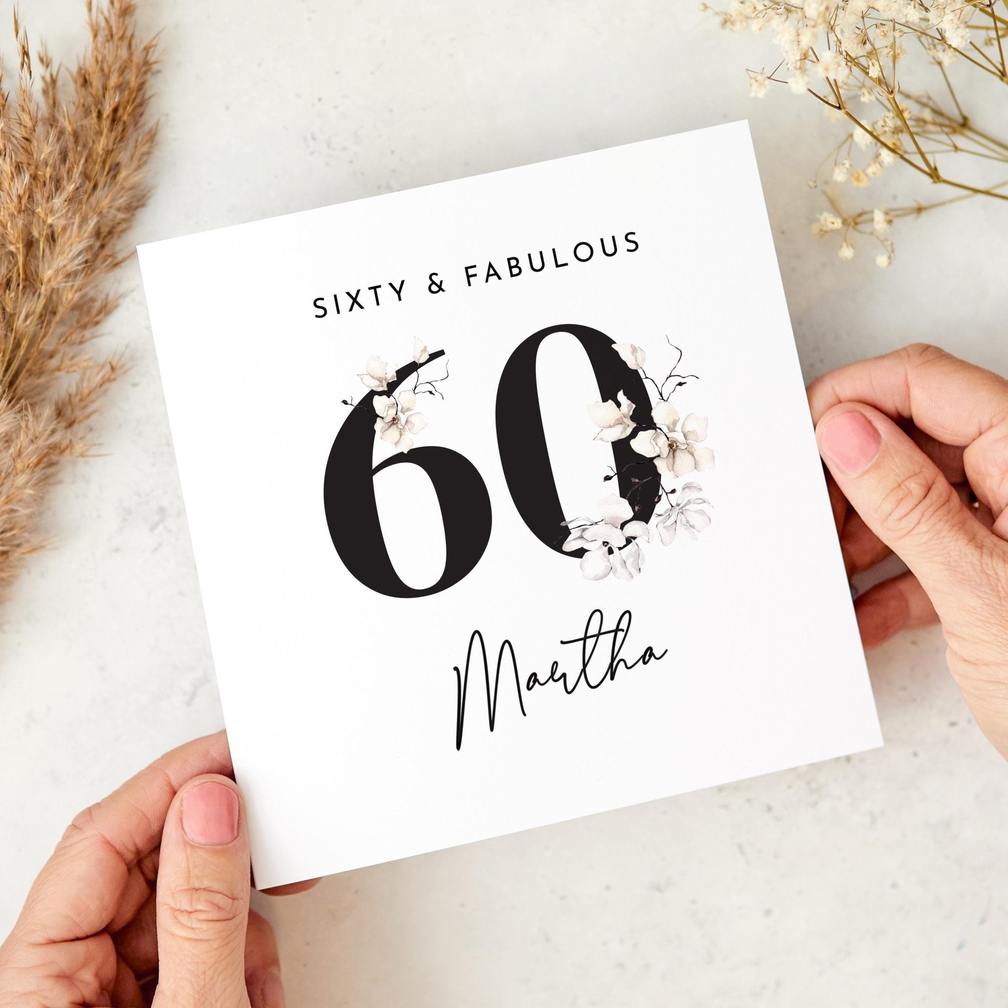Personalised Elegant 60th Birthday Card for Her with Name and Age Sixty ...