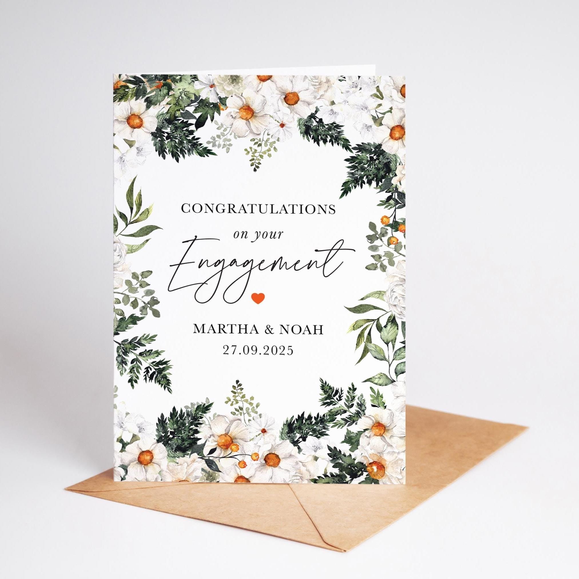 Personalised Engagement Card for Couple Elegant Floral Boho Design ...