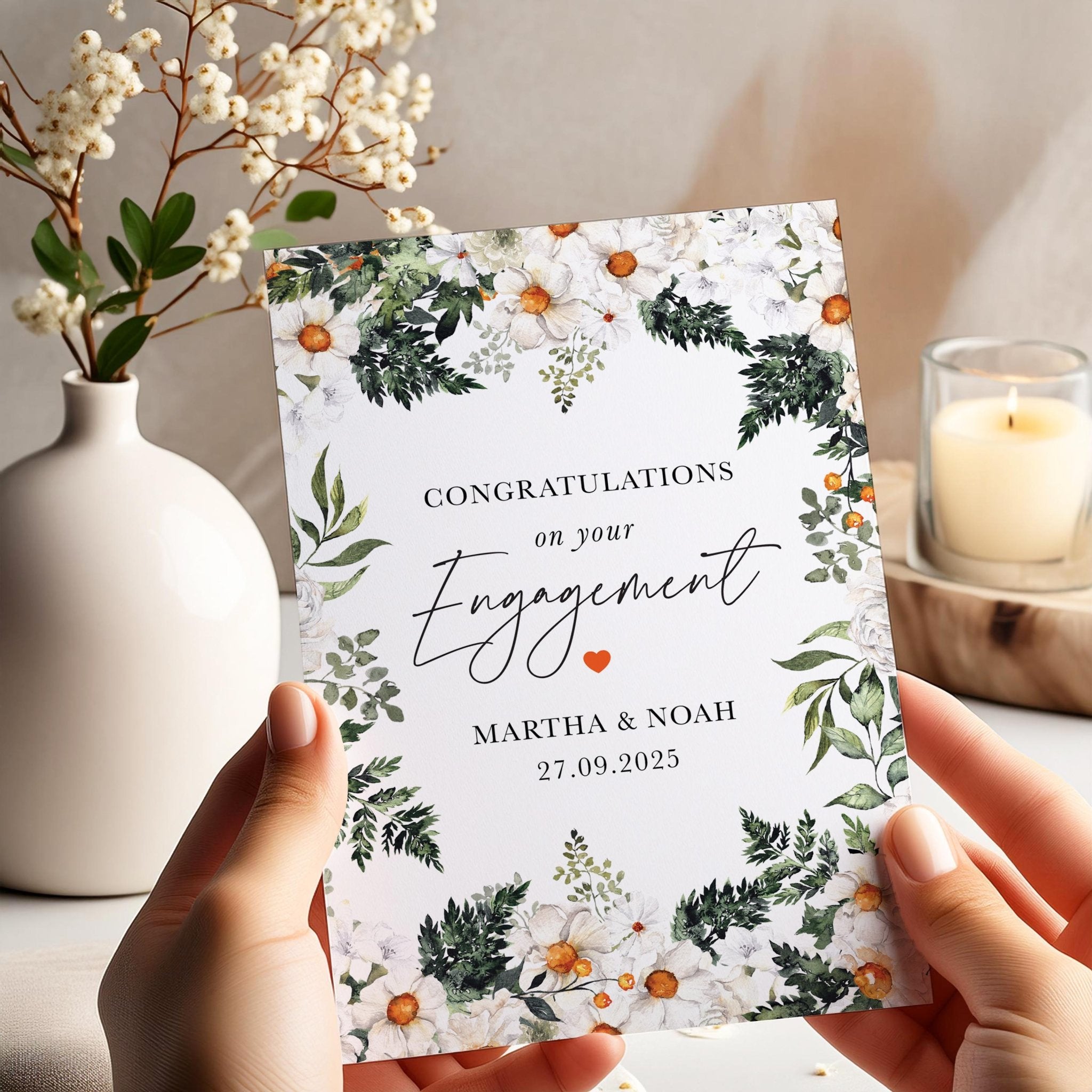 Personalised Engagement Card for Couple Elegant Floral Boho Design ...