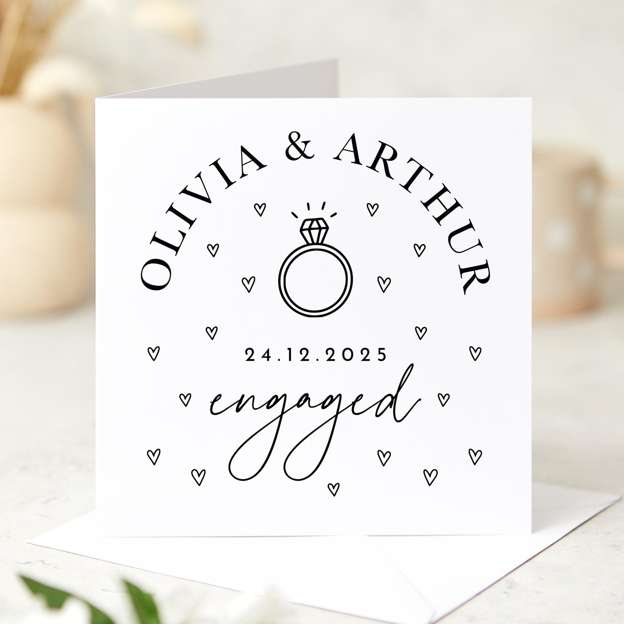 Personalised Engagement Card with Names and Date for Engaged Couple ...