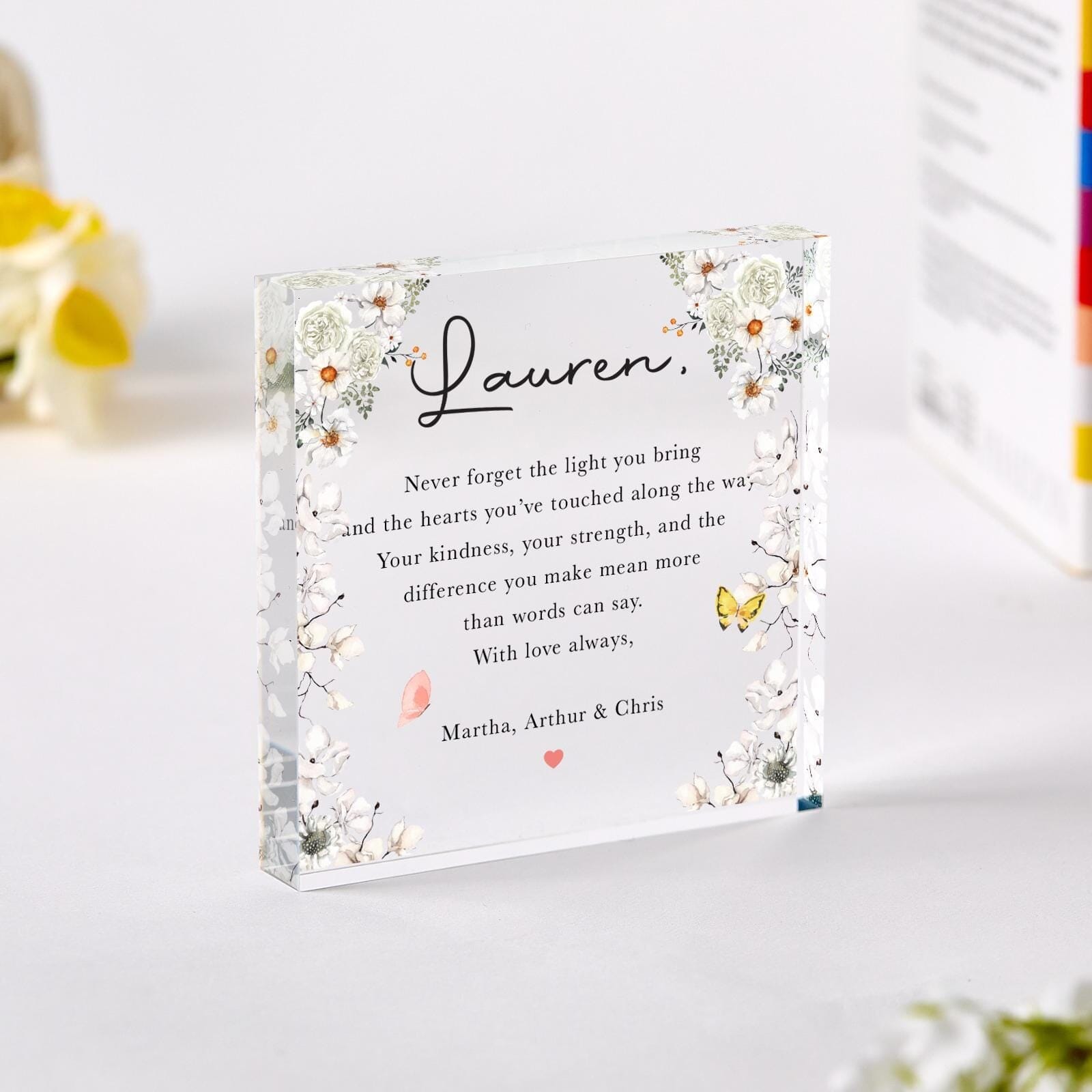 Personalised Floral Keepsake Gift for Her Custom Acrylic Block with ...