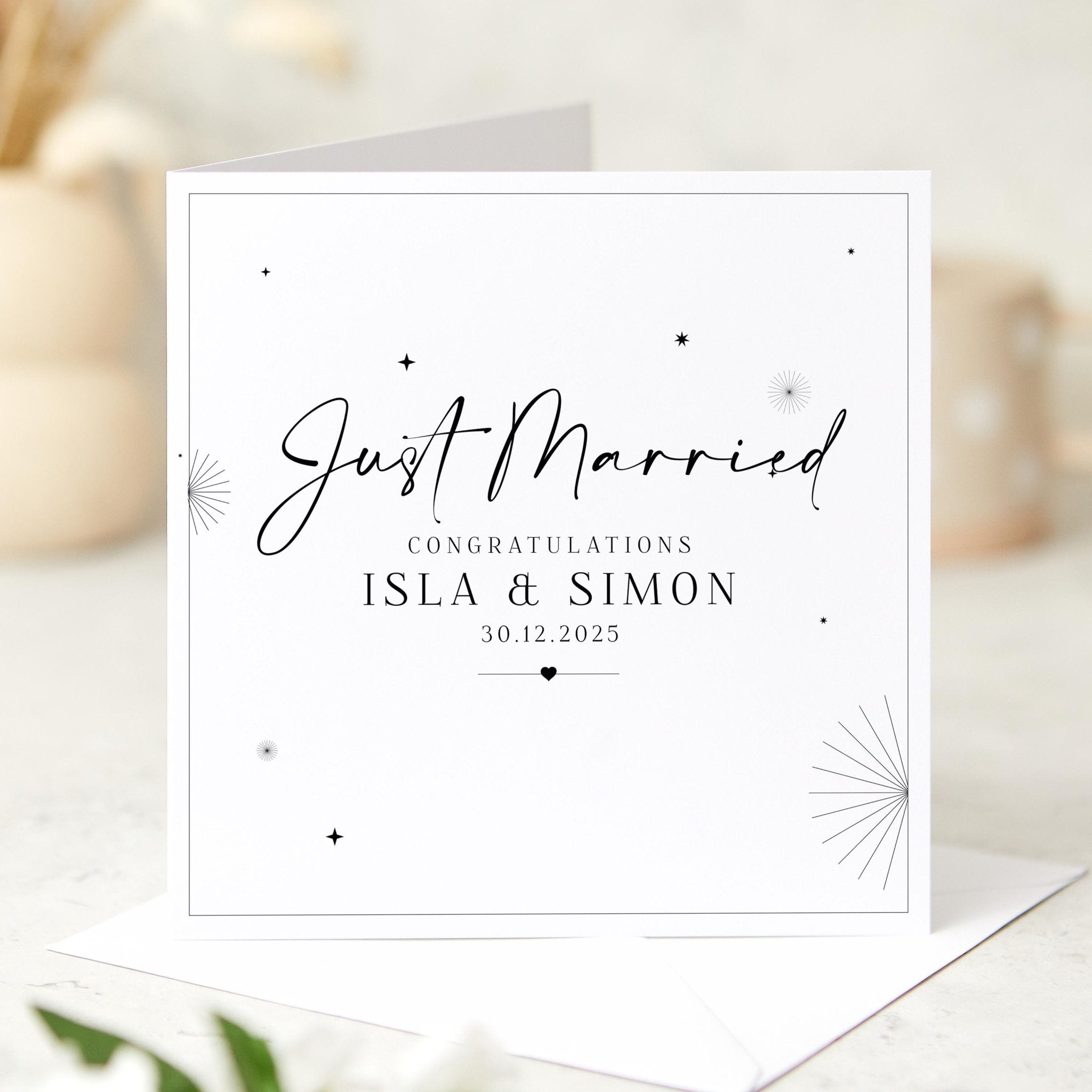 Personalised Just Married Wedding Card with Names and Date Elegant ...