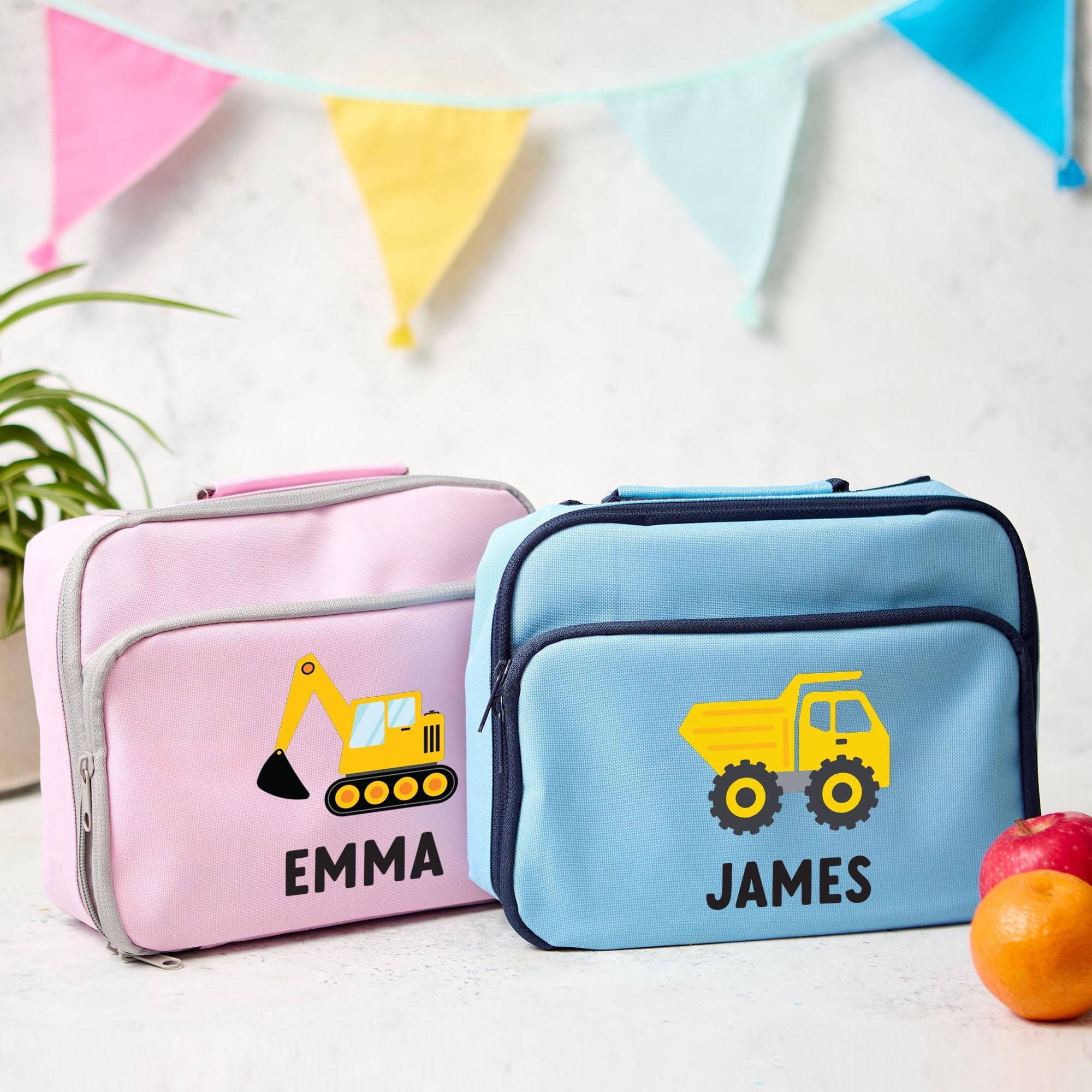 Personalised Kids Lunch Cooler Bag with Name Construction Vehicle ...