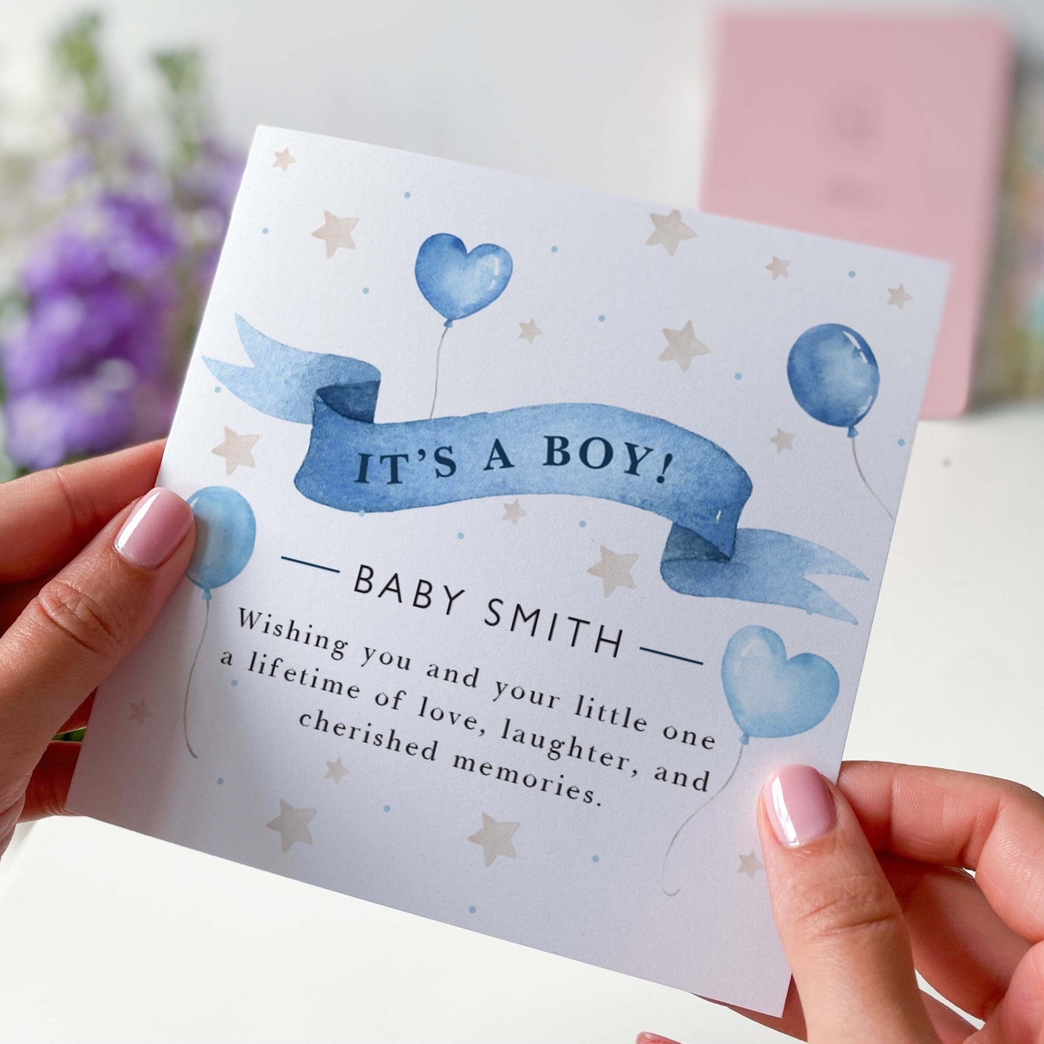 Personalised New Baby Card With Babys Name With Your Text Pink Blue ...