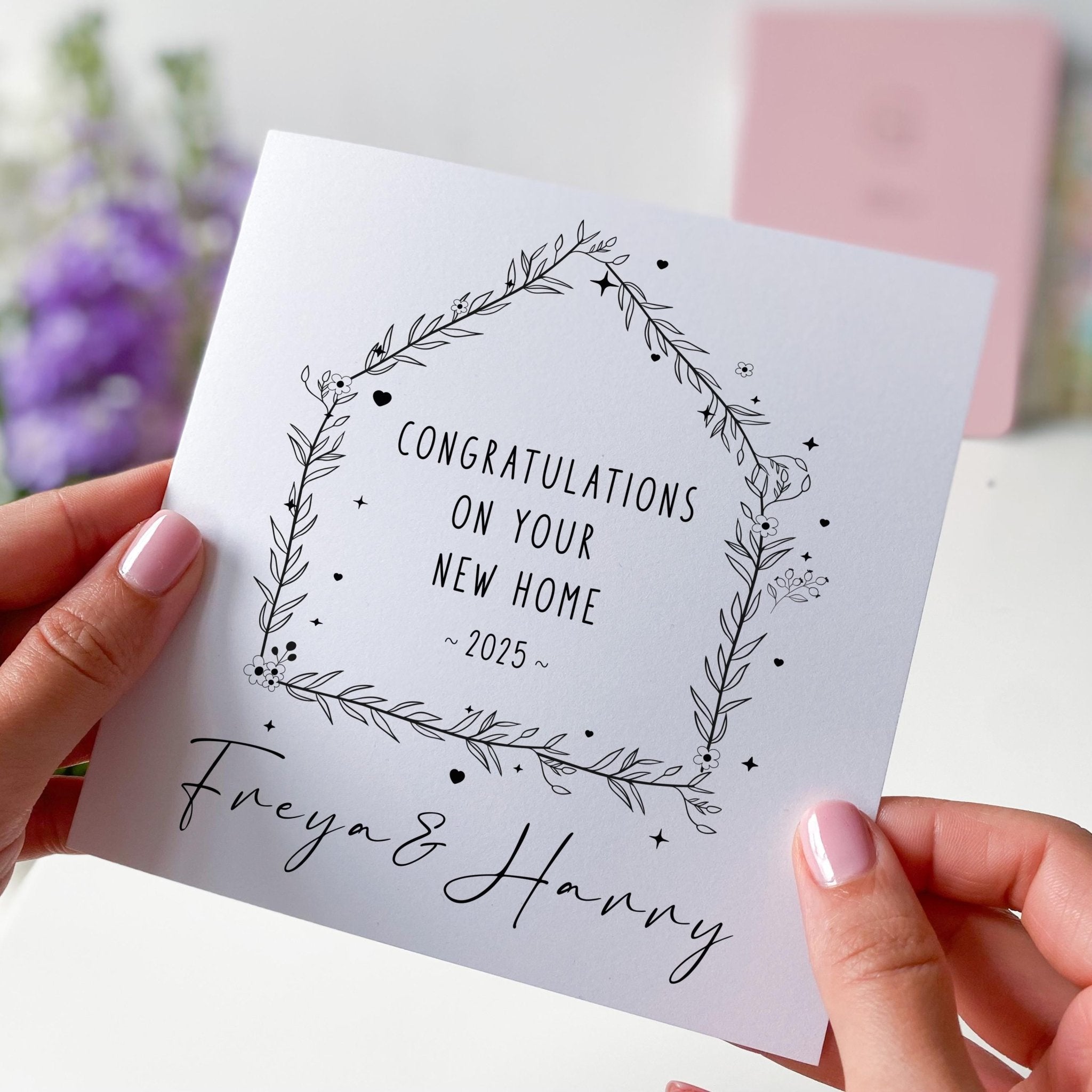 Personalised New Home Card with Names and Year Floral Housewarming ...