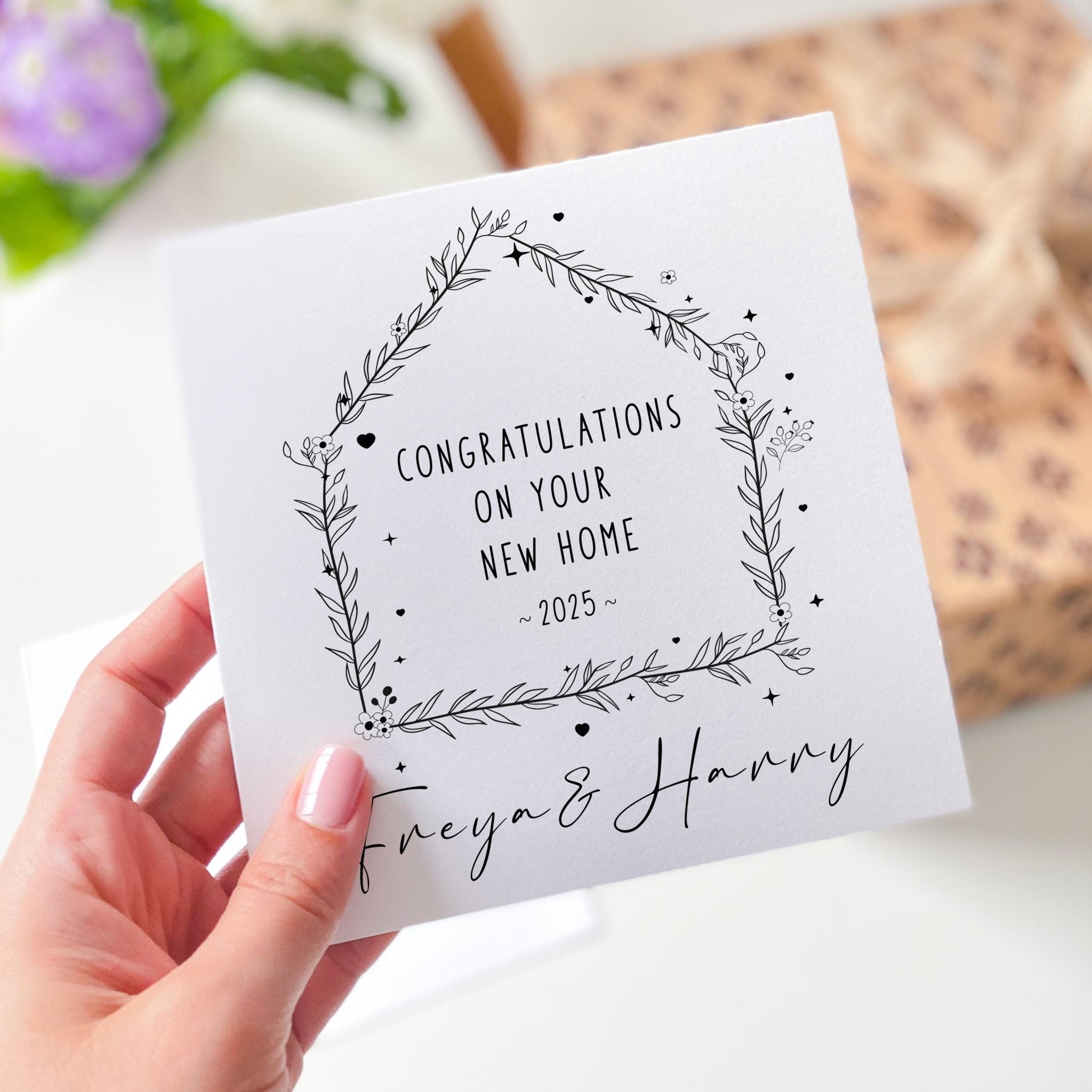 Personalised New Home Card with Names and Year Floral Housewarming ...