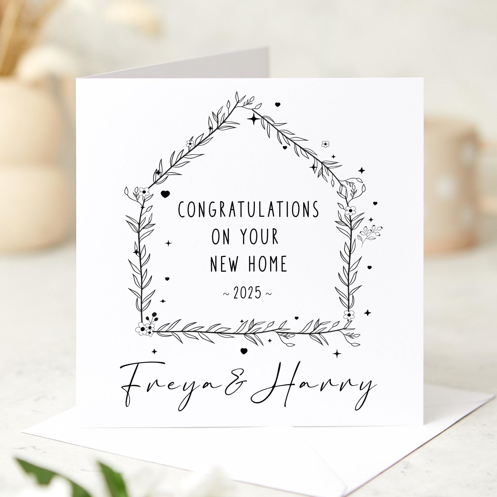 Personalised New Home Card with Names and Year Floral Housewarming ...
