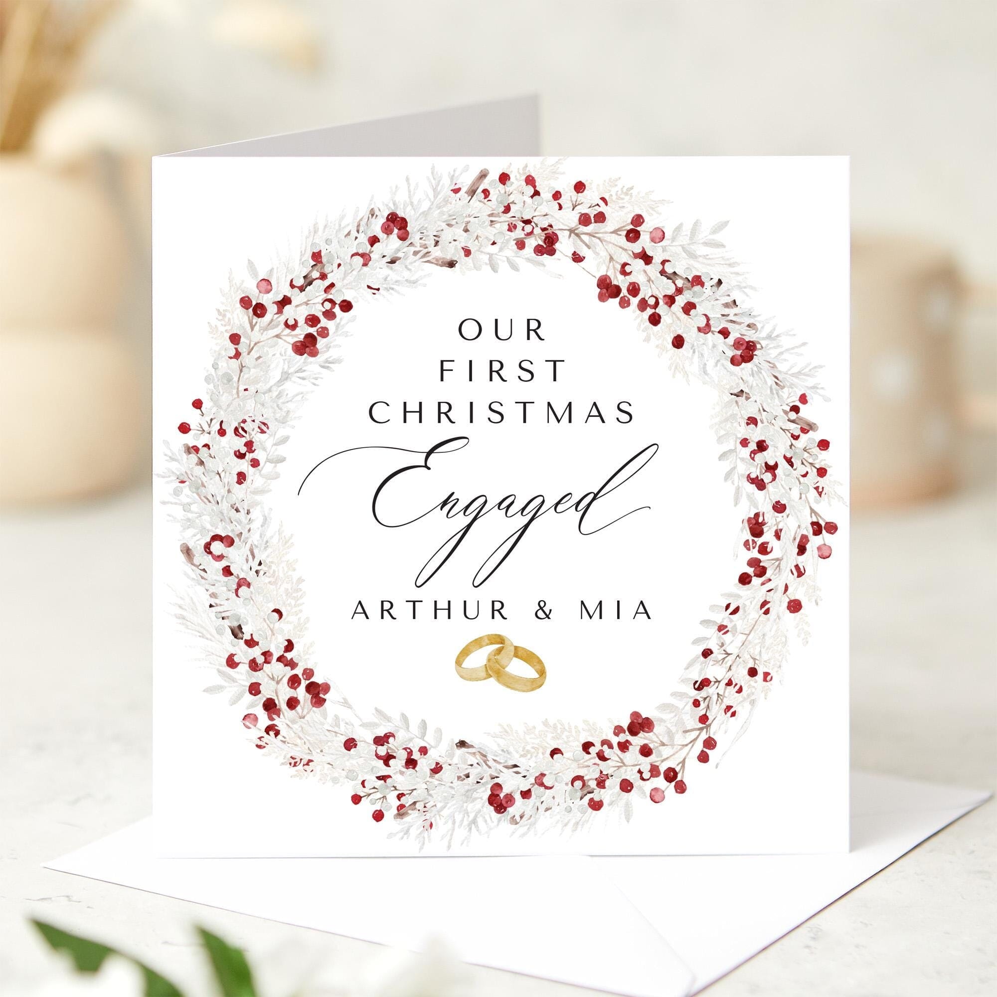 Personalised Our First Christmas Engaged Christmas Card With Names 1St ...