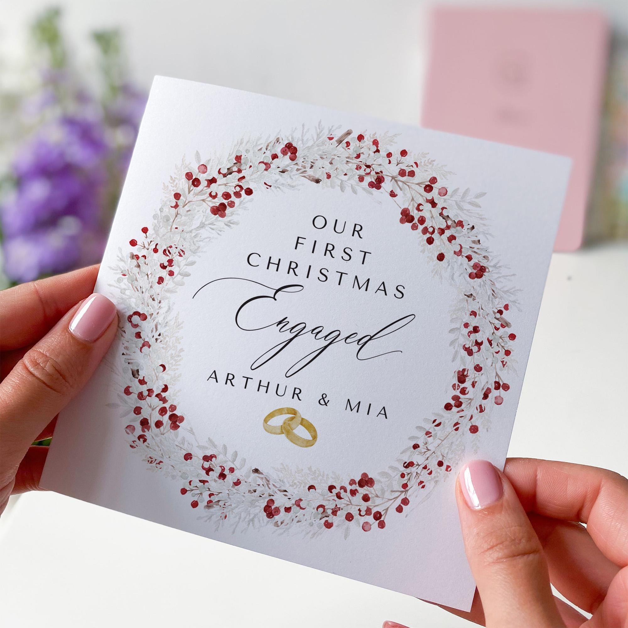 Personalised Our First Christmas Engaged Christmas Card With Names 1St ...