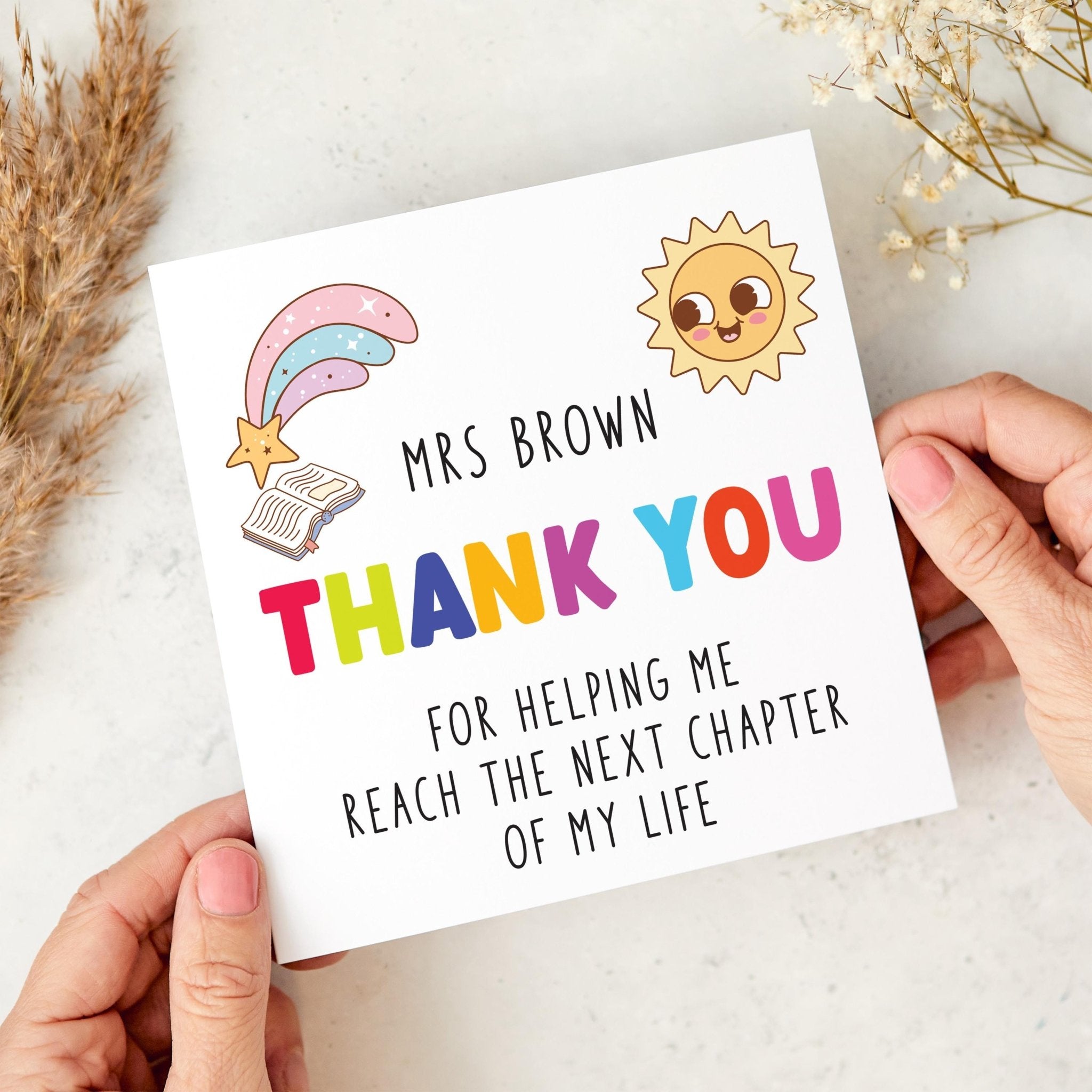 Rainbow Thank You Card for Teacher Mentor or Carer Colourful End of ...