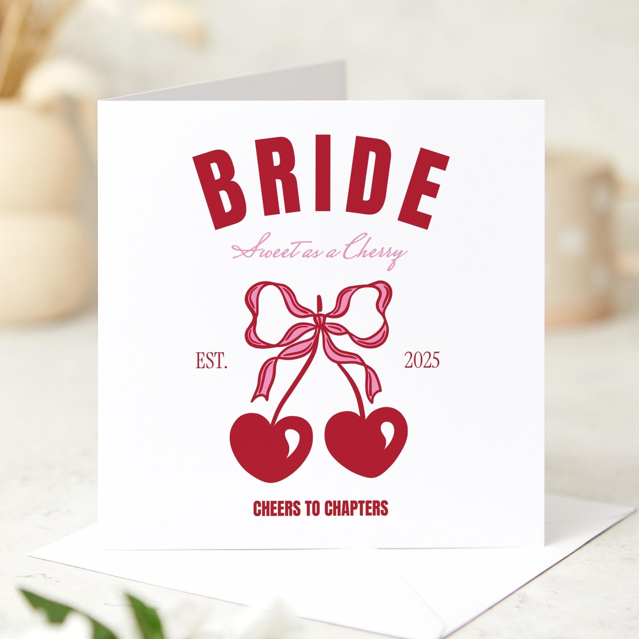 Retro Cherry Bride Design with Bows and Hearts Fun Hen Party or Bridal ...