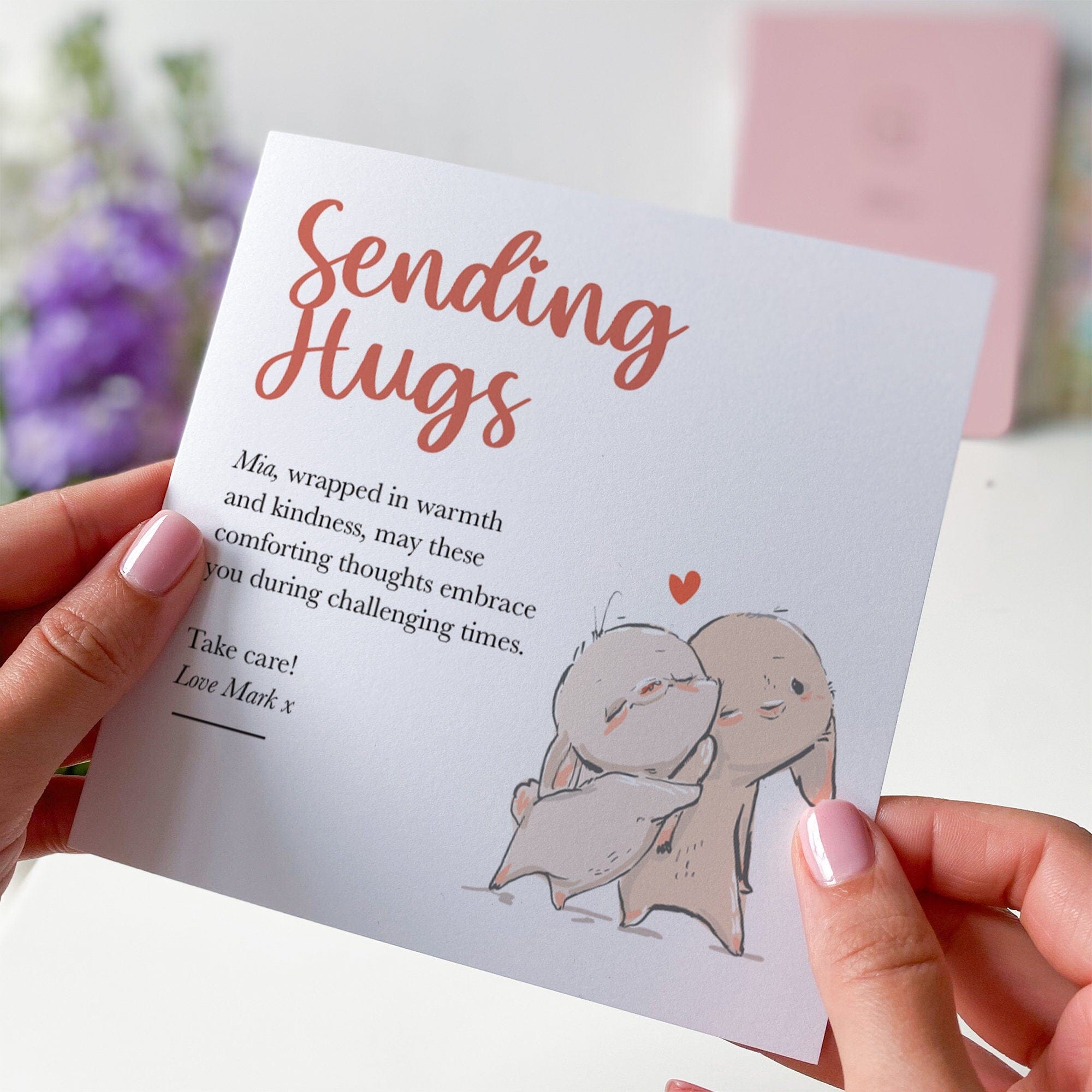 Sending Hugs Card Sympathy Card With Name Card For Her Him Get Well ...