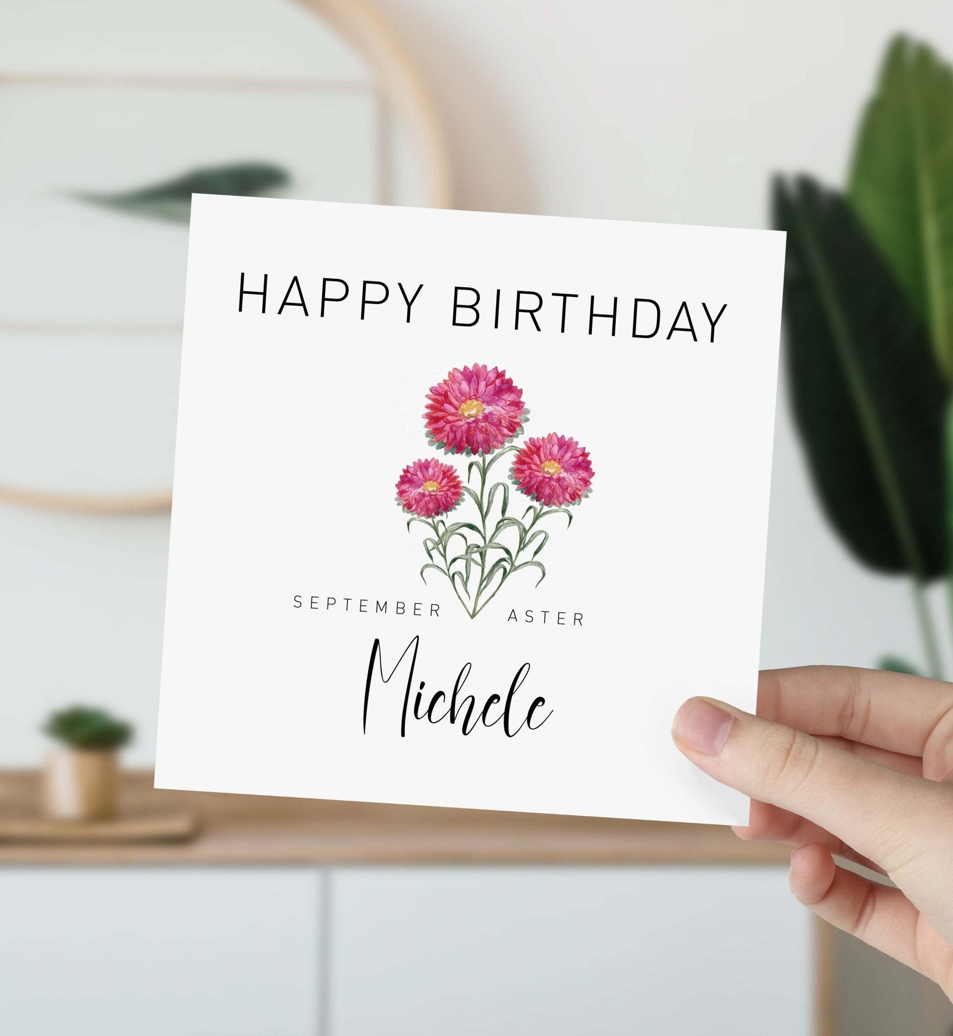 September Birthday Card Aster Personalised Birth Flower Card With Aster ...