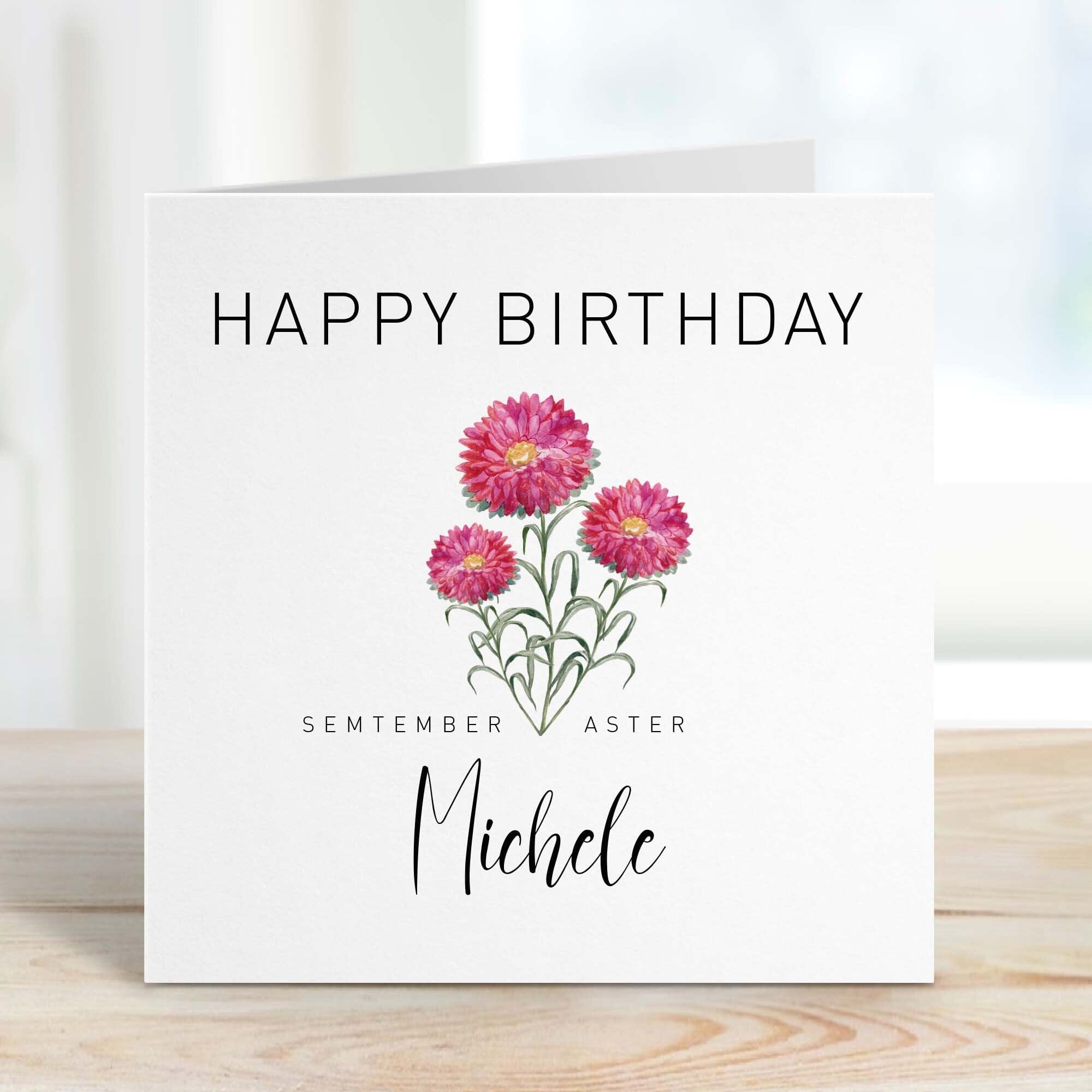 September Birthday Card Aster Personalised Birth Flower Card With Aster ...