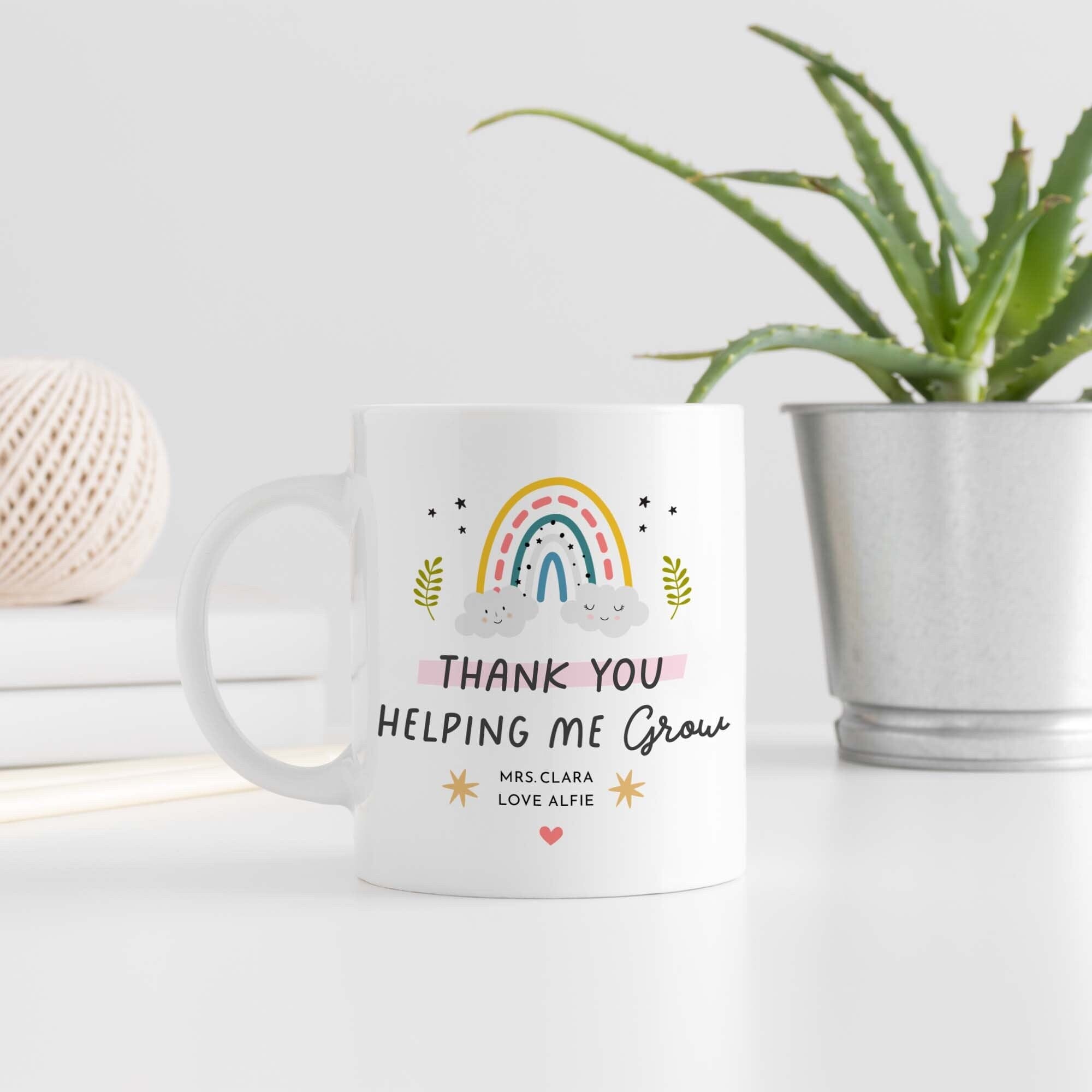 Teacher Mug Gift Thank You Helping Me Grow Cute Reception Nursery ...