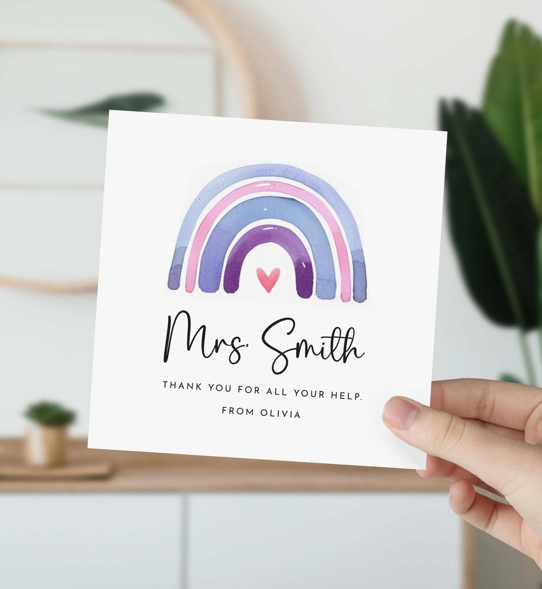 Thank You Card With Names And Rainbow Design Gift Card For Teacher ...
