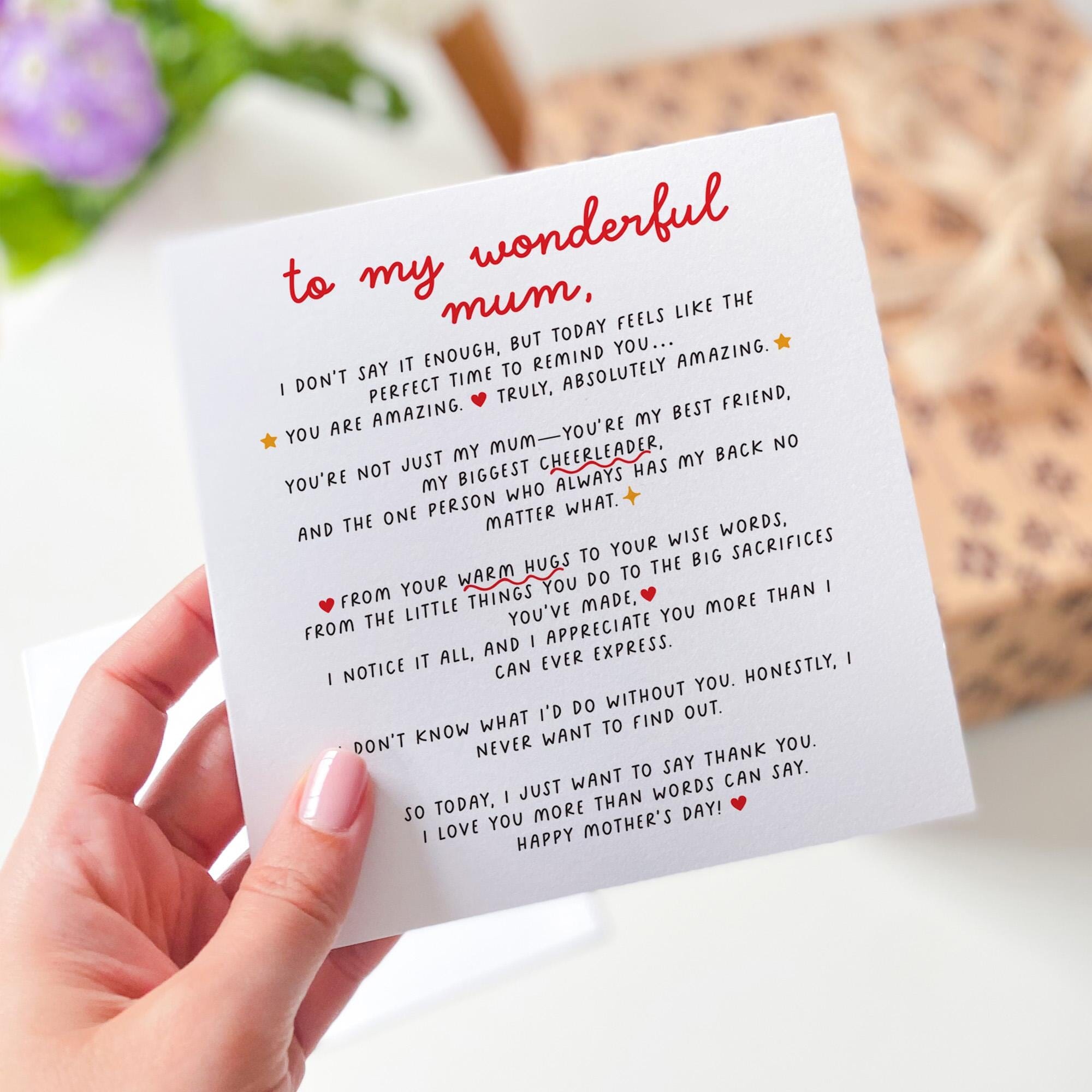 To My Wonderful Mum Mother's Day Card Heartfelt Message for Mum ...