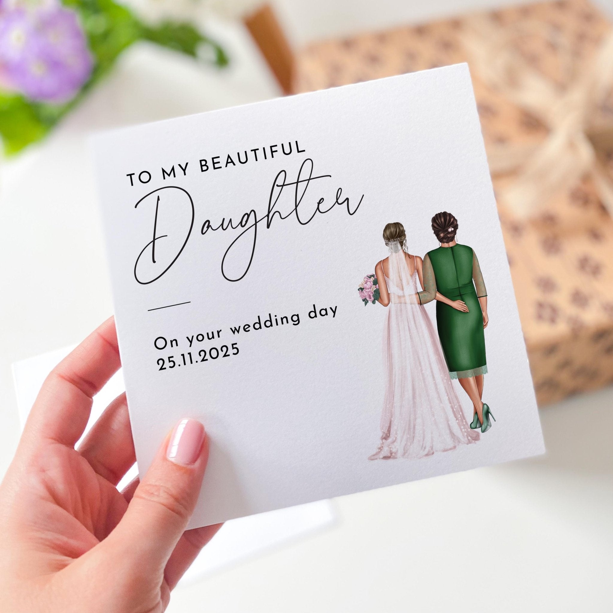 Wedding Day Card for Daughter Beautiful Bride and Mum Illustration ...