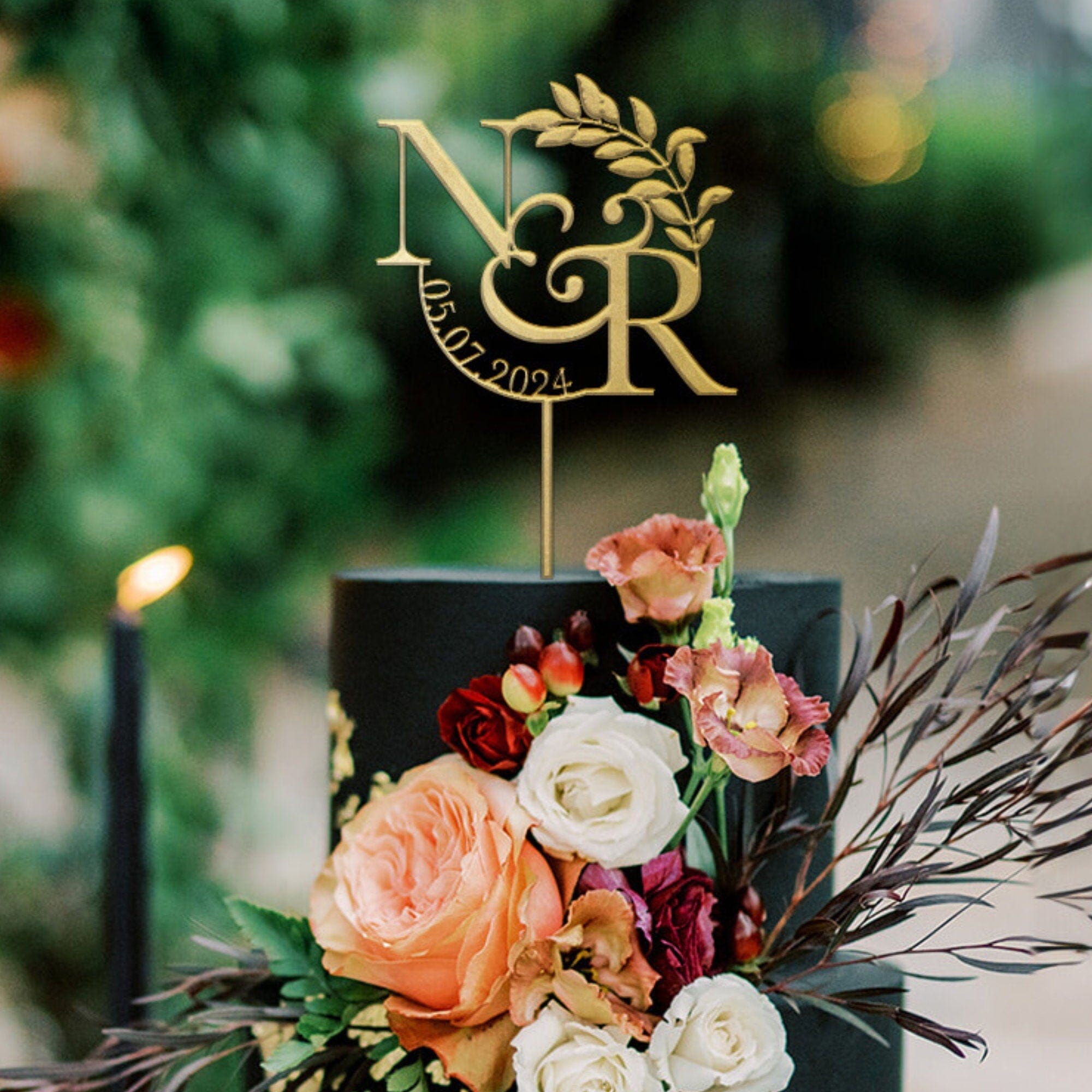 Wooden Wedding or Engagement Cake Topper with a Date and Initials ...