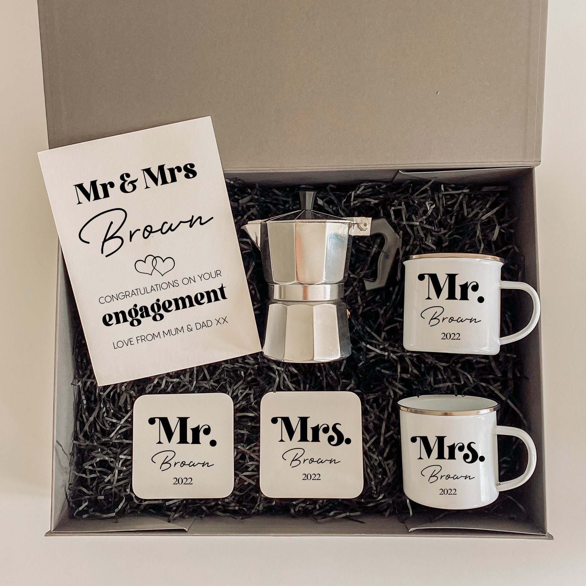 Personalised Engagement Gift SET with Names, Mr and Mrs Gift ...