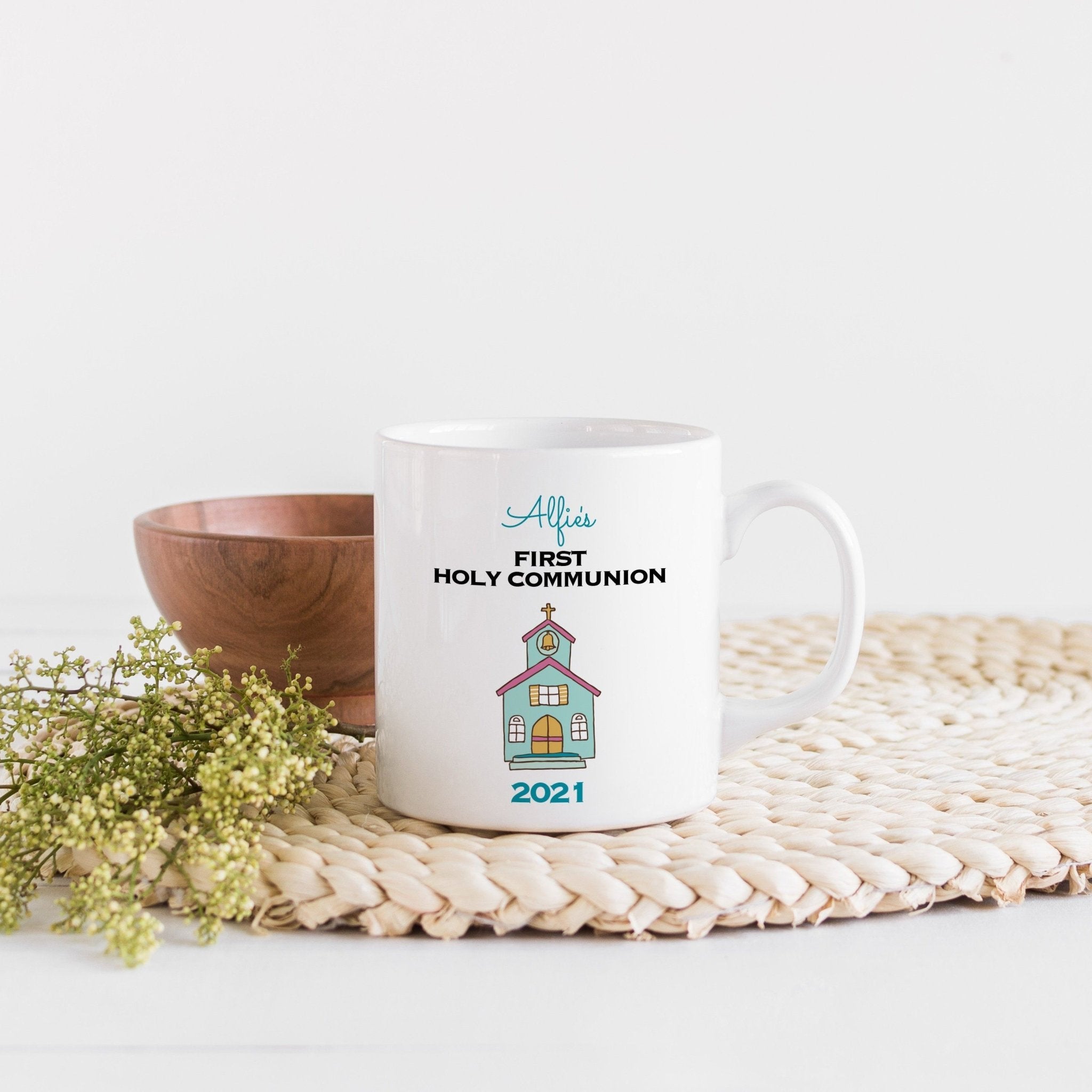 Personalised girls and boys first Holy Communion mug, Church design ...