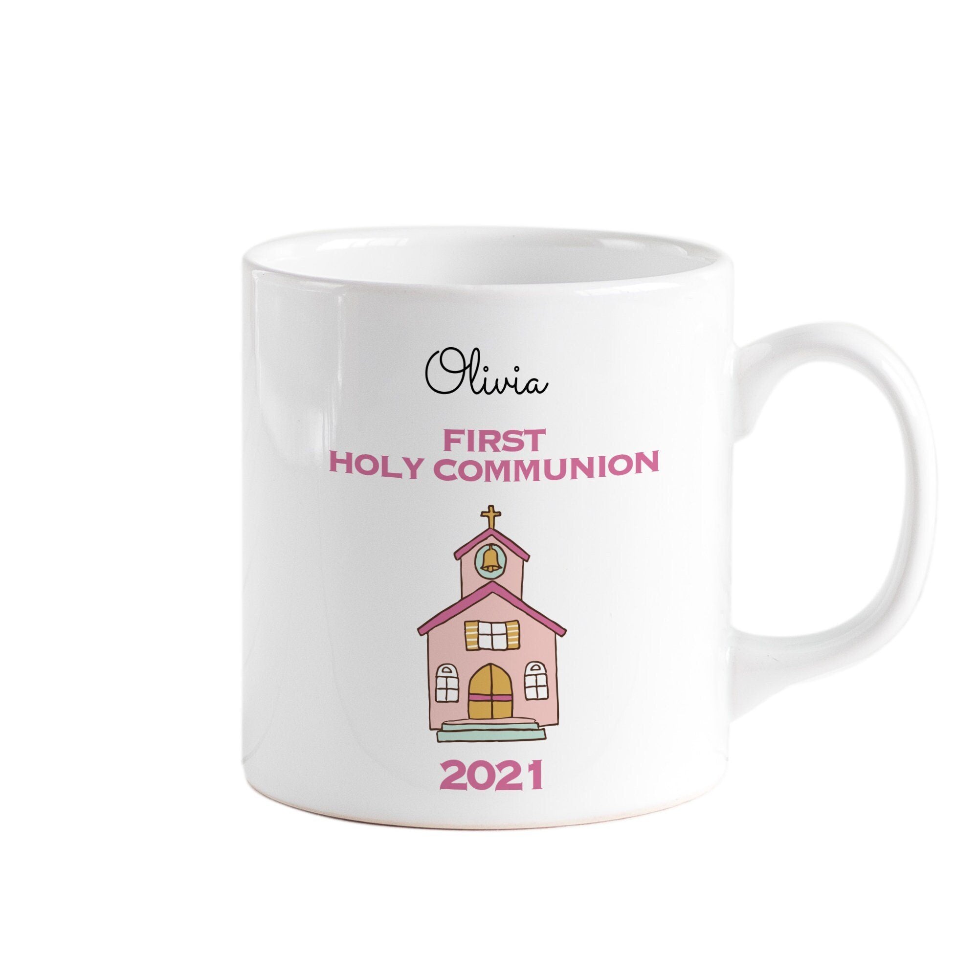 Personalised girls and boys first Holy Communion mug, Church design ...