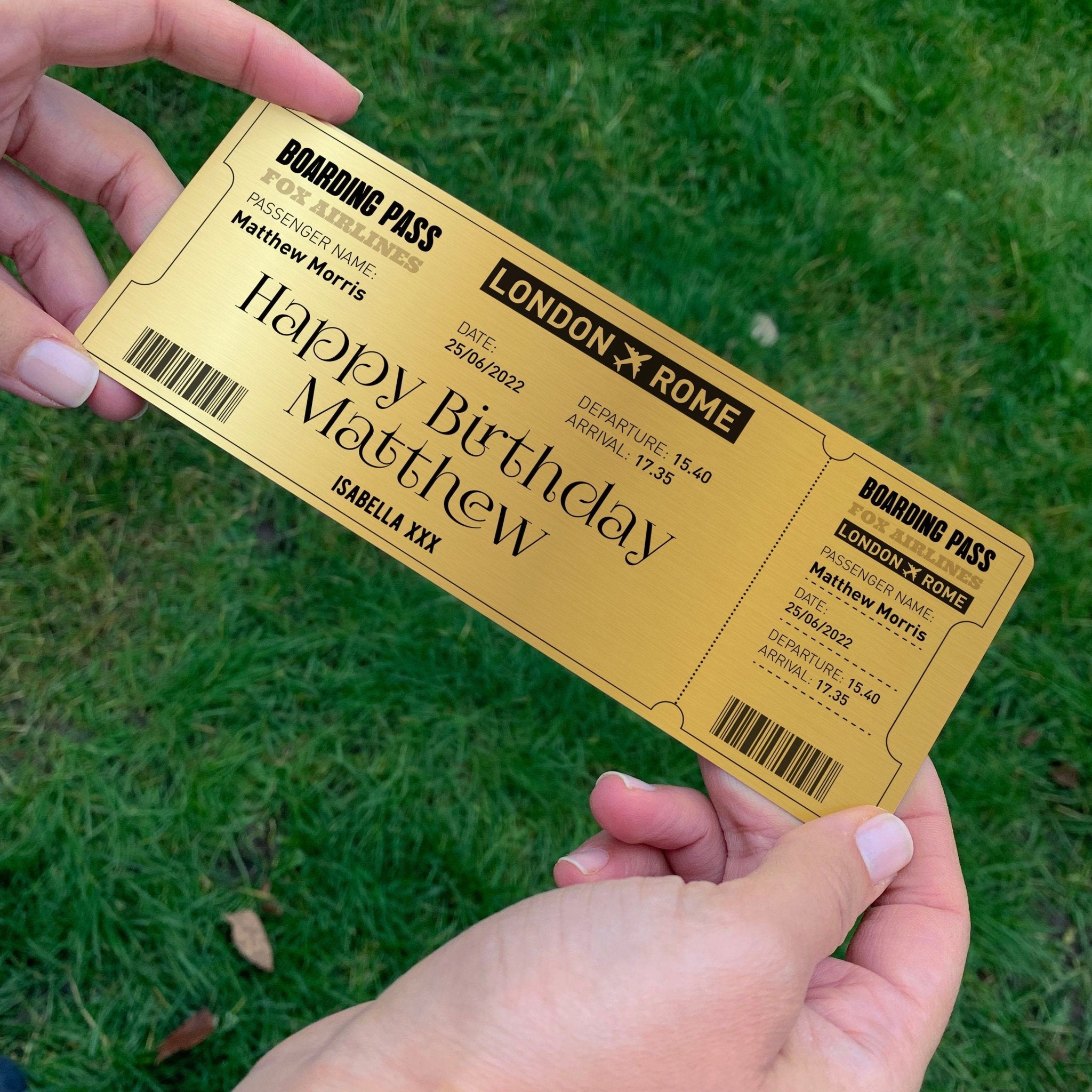 Personalised Gold Metal Boarding Pass, Gift for Her Him, Birthday ...