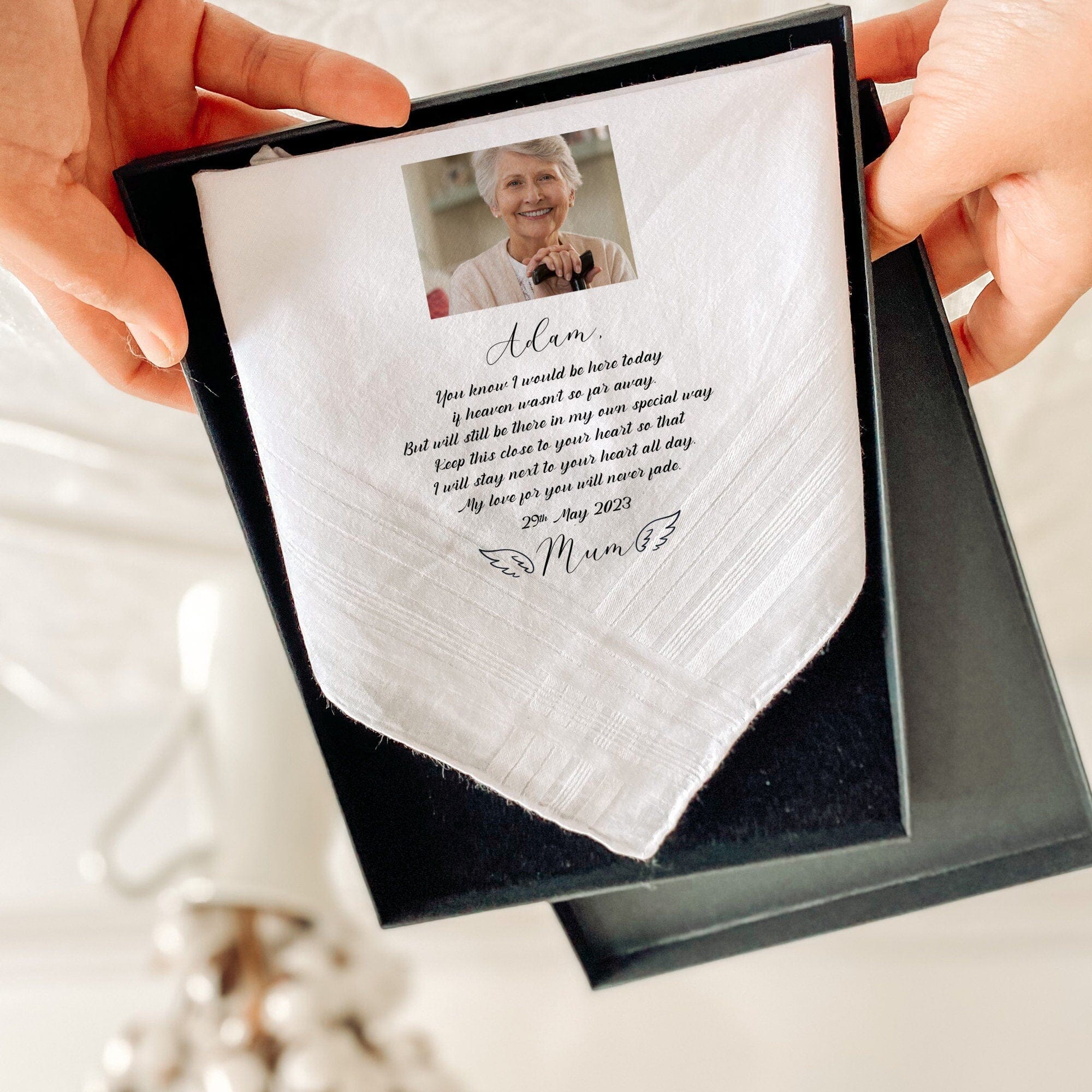 Personalised Memorial Wedding Handkerchief, Photo Of Passed Away Family ...