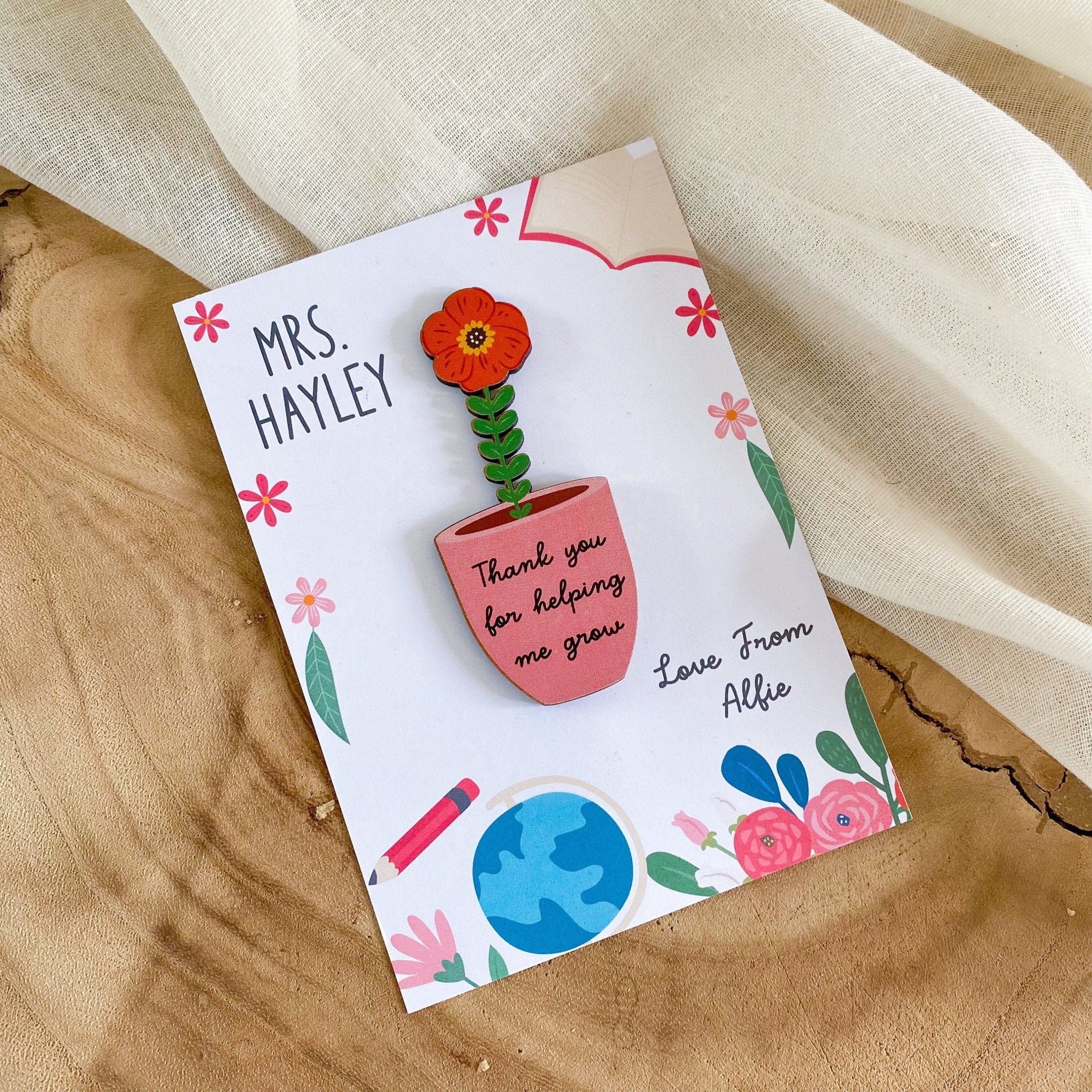 Personalised Teacher Card With Flower Token, Teacher Gift, Thank You ...